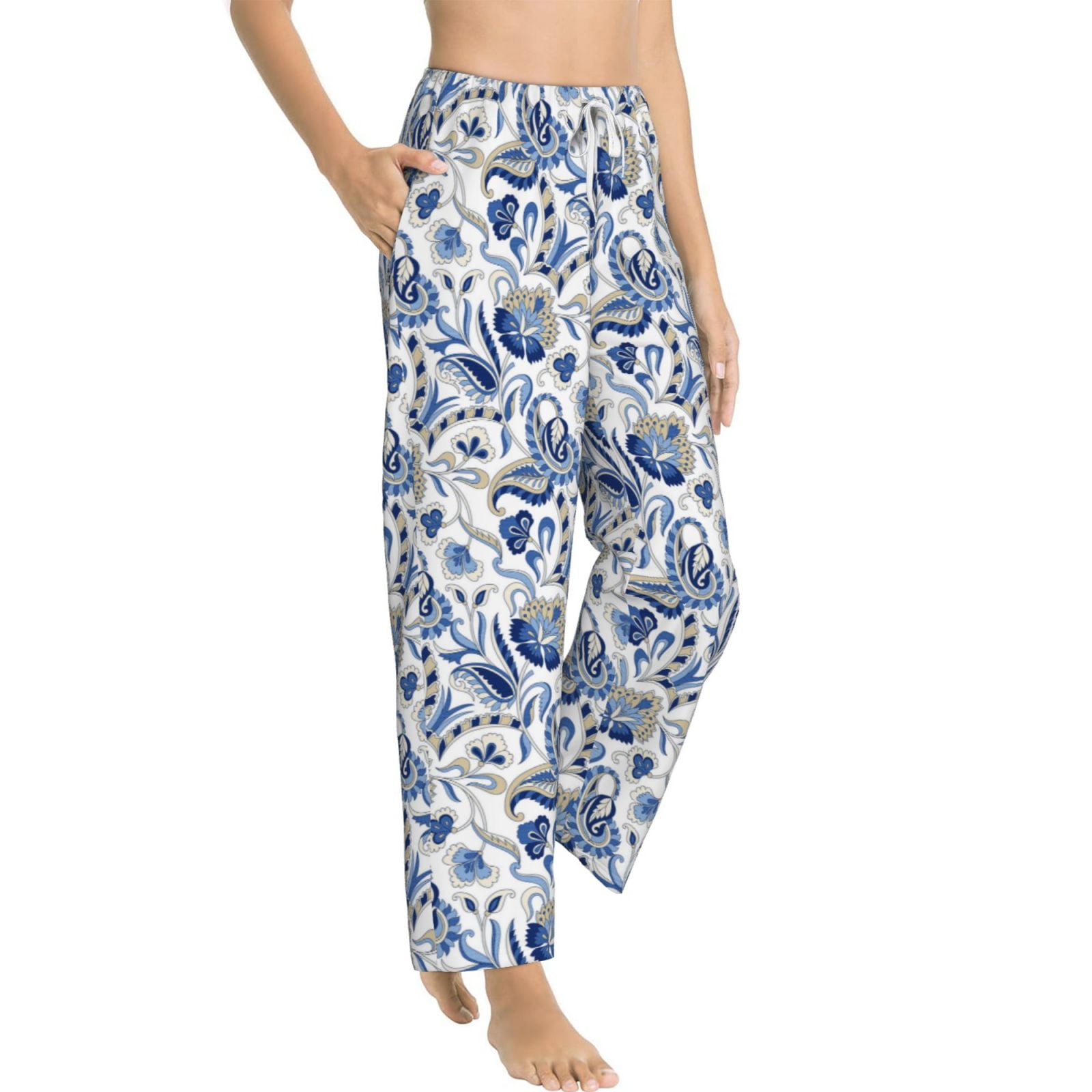 Picia Blue Paisley Womens Soft Woven Cotton Elastic Waistband Sleep ...