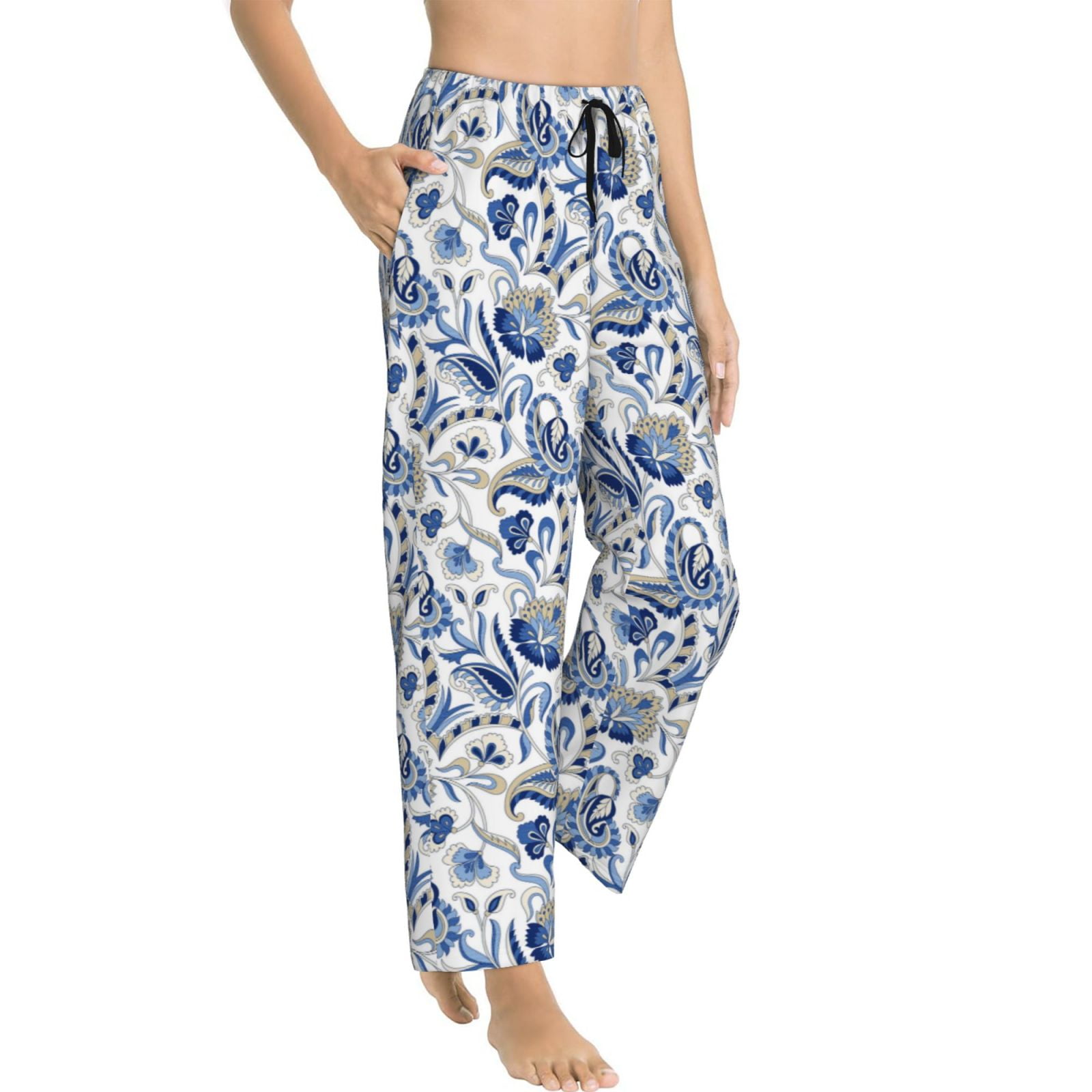 Picia Blue Paisley Womens Soft Woven Cotton Elastic Waistband Sleep ...