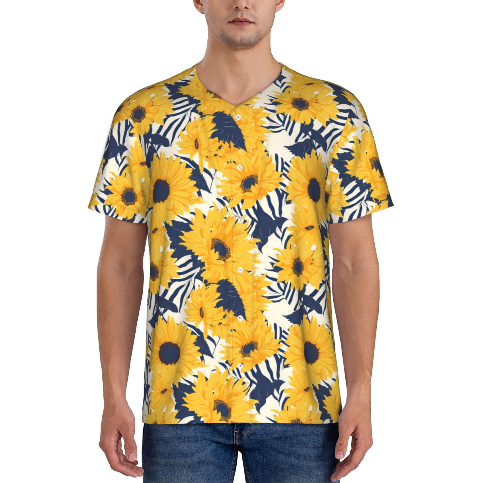 Picia Blue Striped Sunflower Pattern Mens Polo Shirts Quick Dry Short ...