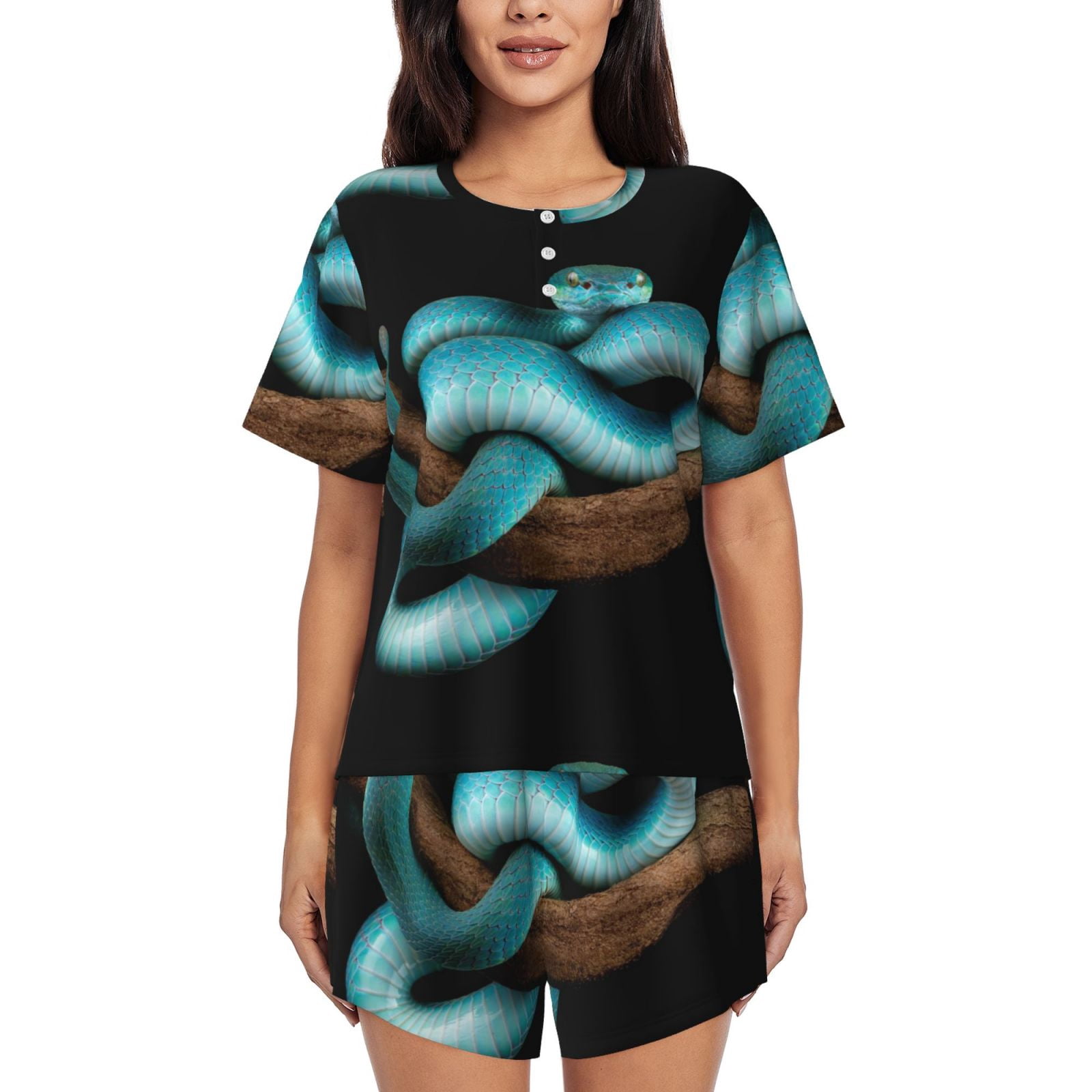 Picia Blue Viper Snake Pajamas Sets for Women Soft Short-Sleeved Pjs ...