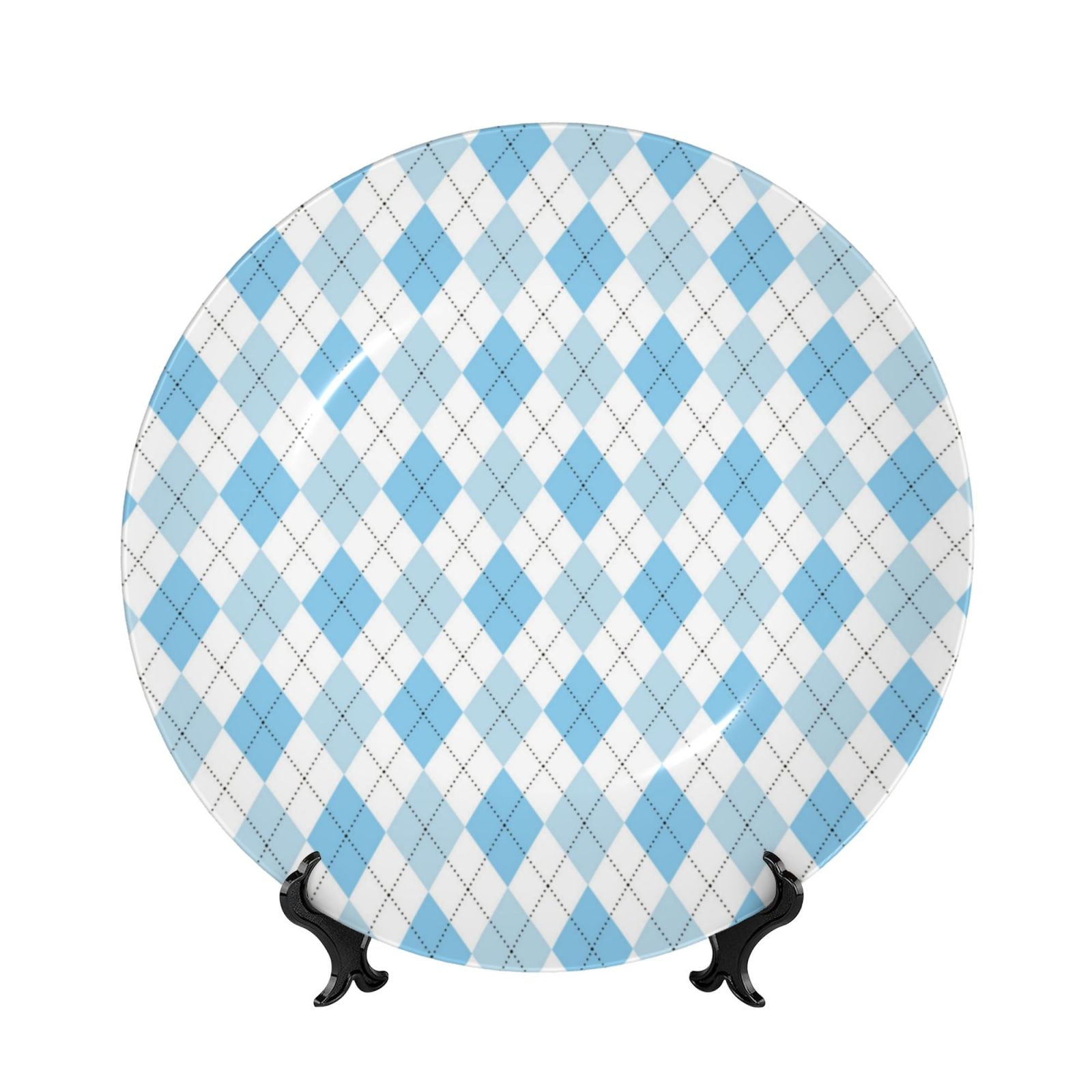 Picia Blue and White Squares Pattern Bone China Decorative Plate – Wall ...