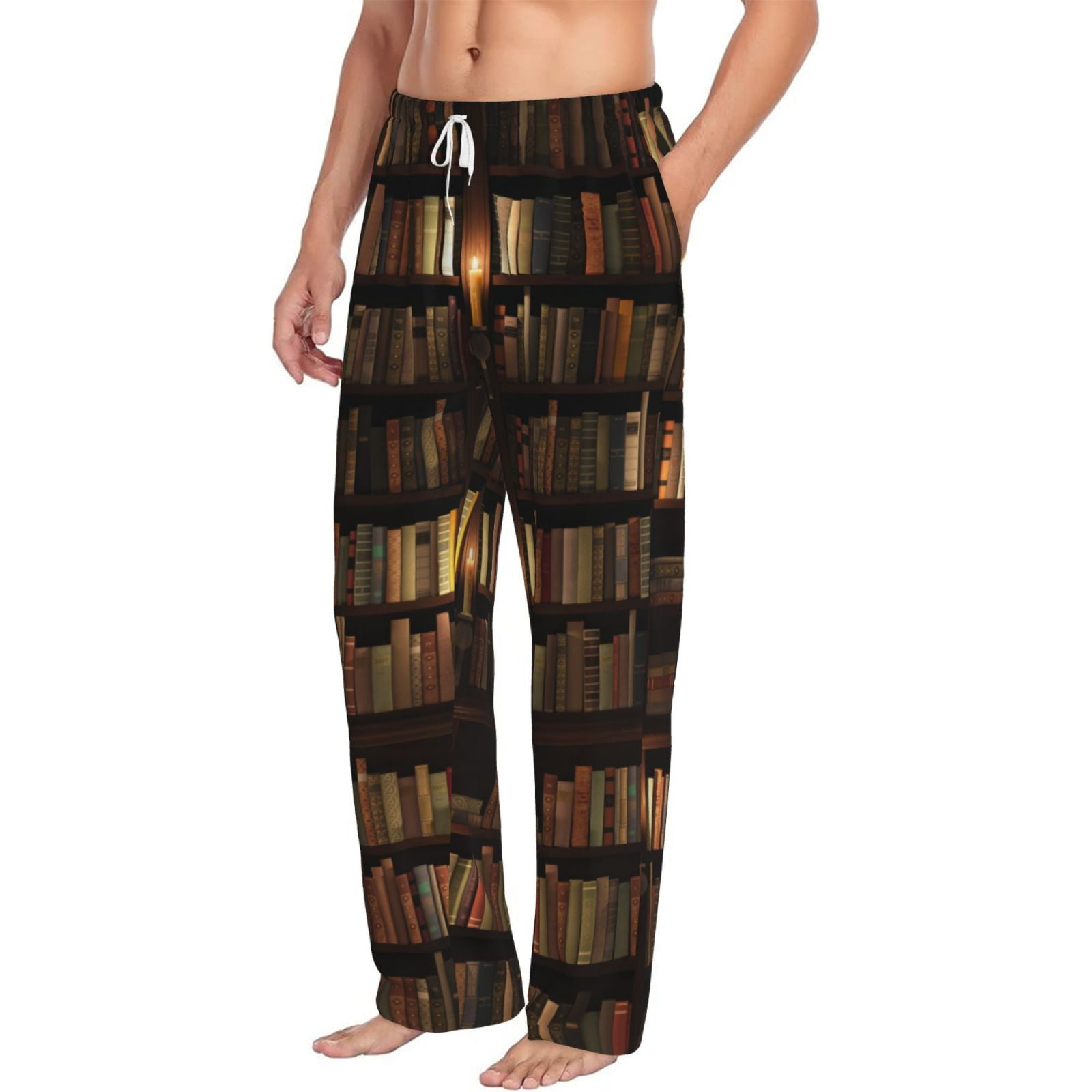 Picia Bookshelves Mens Soft Woven Cotton Elastic Waistband Sleep Pajama ...
