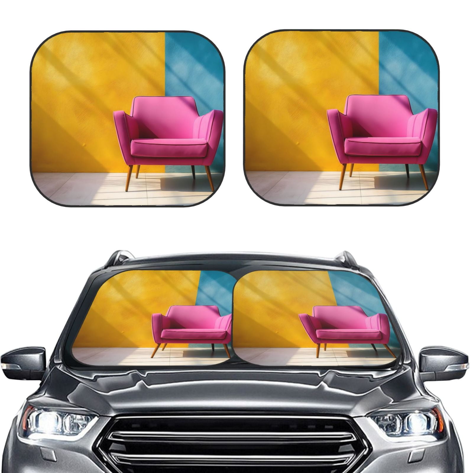 Picia Bright Pink Chair 2 Piece Car Windshield Sun Shade Foldable ...