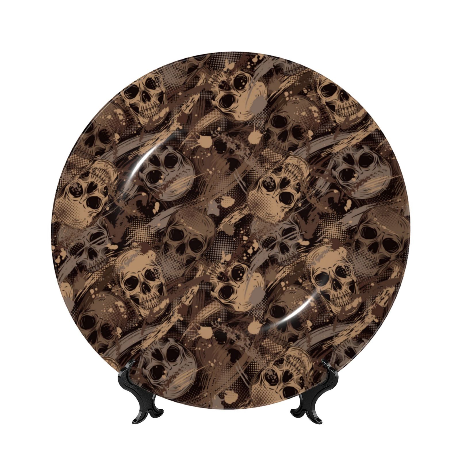 Picia Brown Camouflage Skull Pattern Bone China Decorative Plate – Wall ...