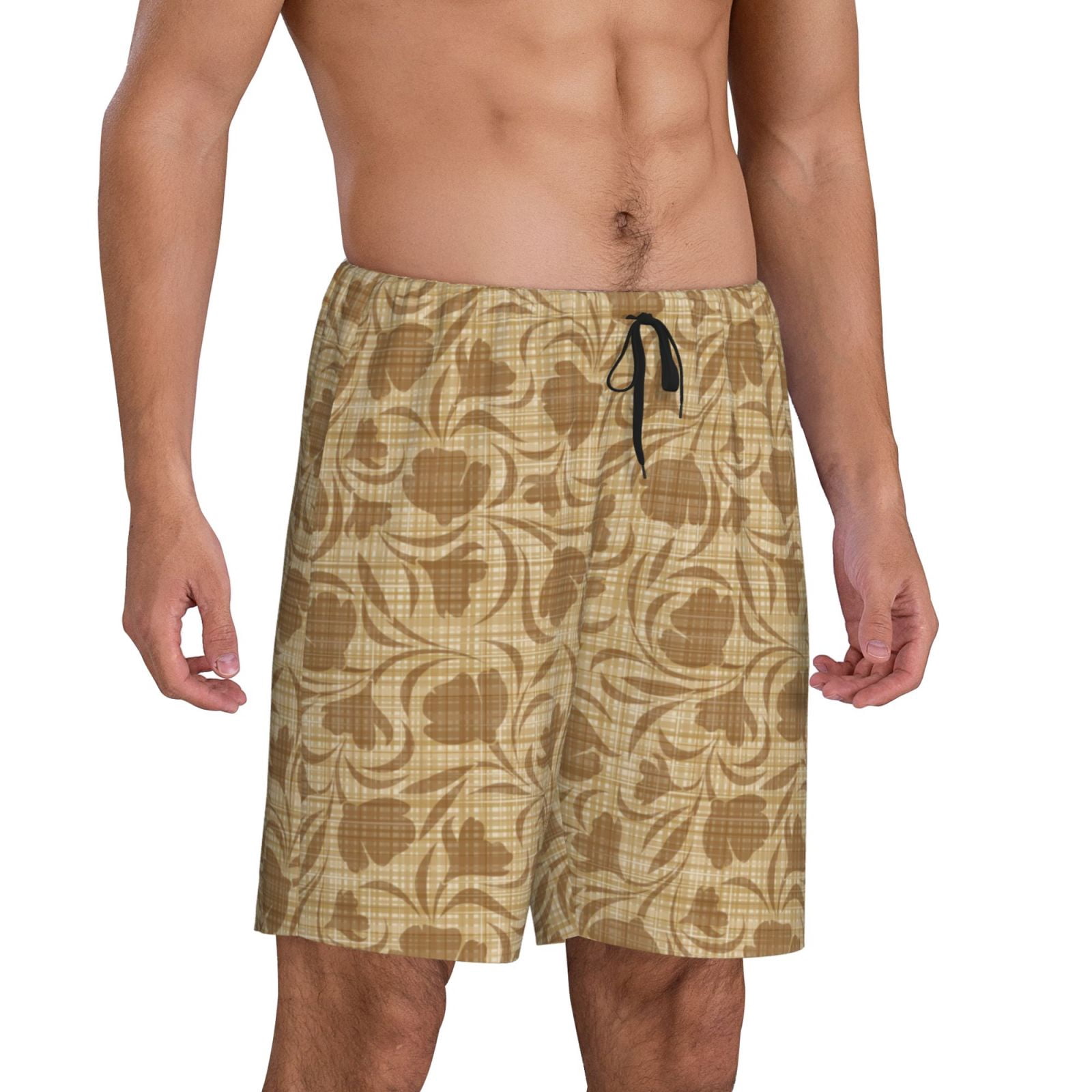 Picia Brown Flowers Pajama Shorts for Men, Men's Pajama Bottoms ...