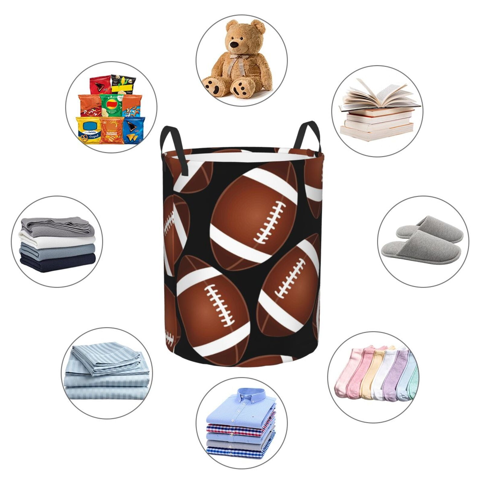 Picia Brown Football On Black Large Laundry Basket, Waterproof ...