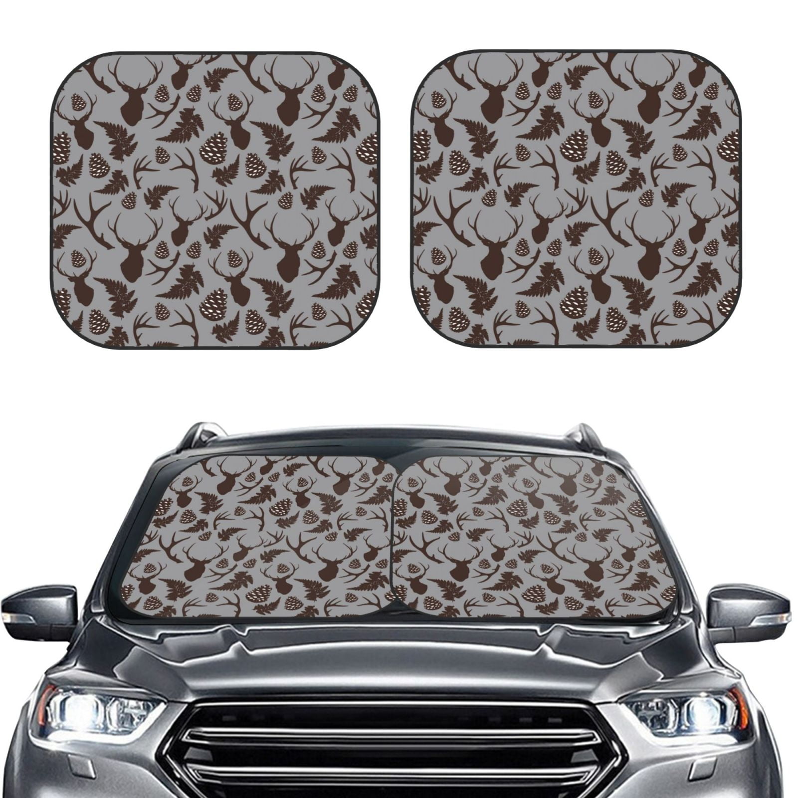 Picia Brown Moose with Pinecones 2 Piece Car Windshield Sun Shade ...