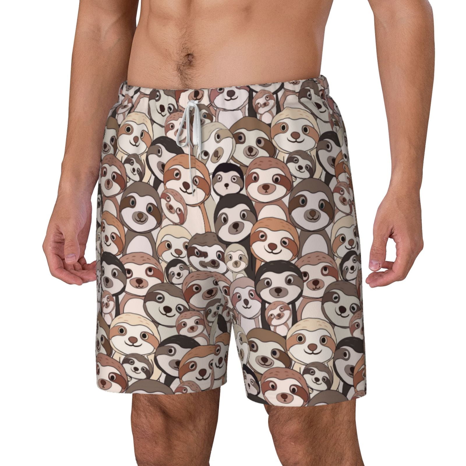 Picia Brown Sloth pattern Mens Swim Trunks with Compression Liner ...