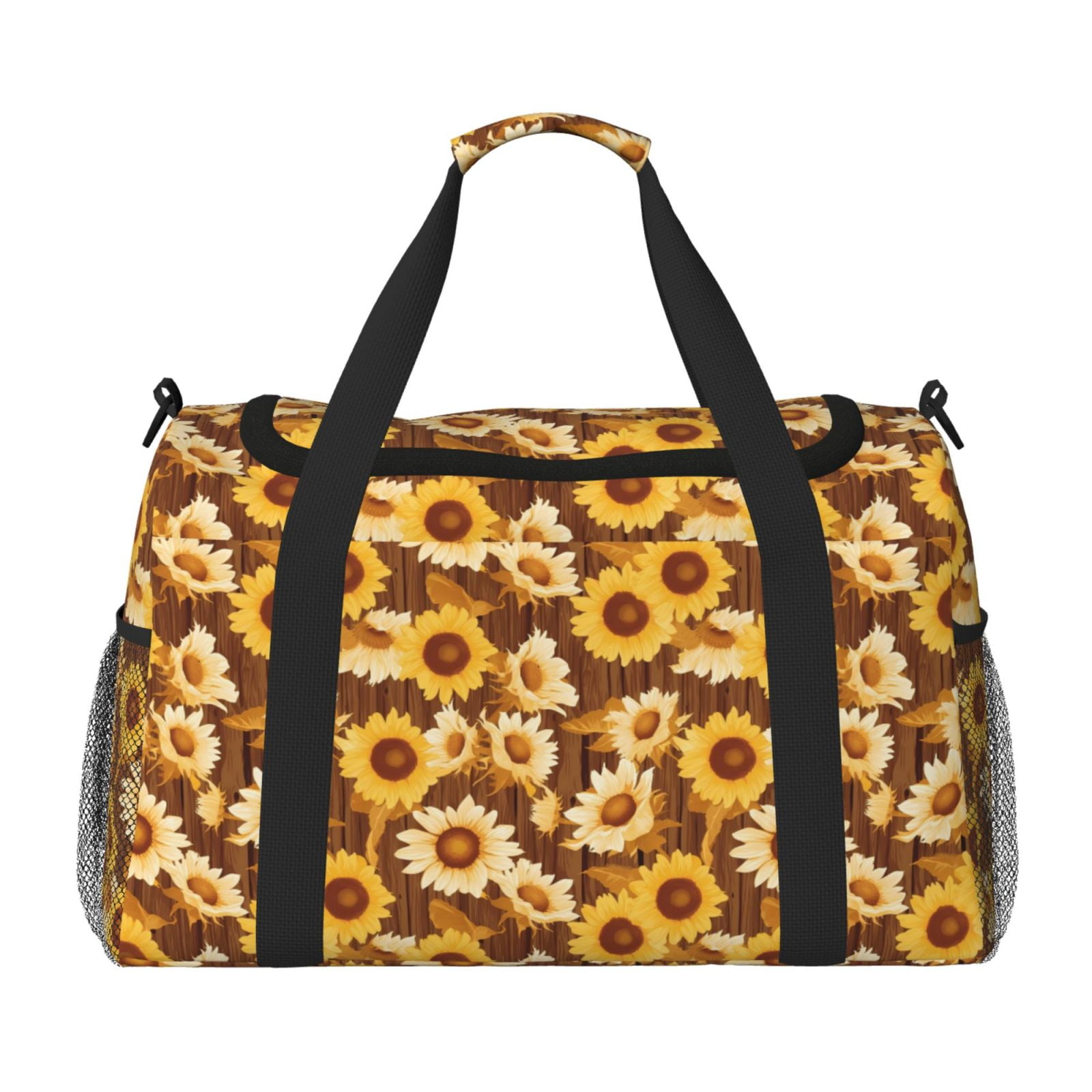 Picia Brown Wood Grain Sunflower B Print Travel Duffle Bag,Weekender ...