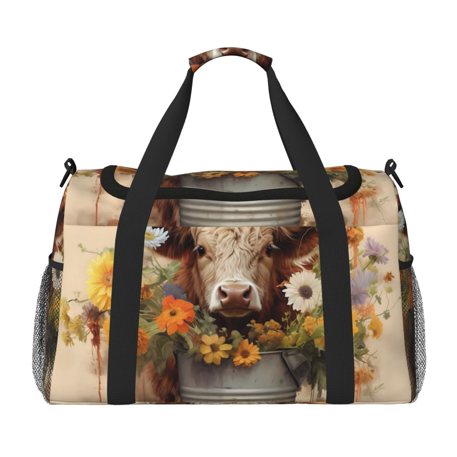 Picia Bucket Flower Cow Print Travel Duffle Bag,Weekender Bags for ...