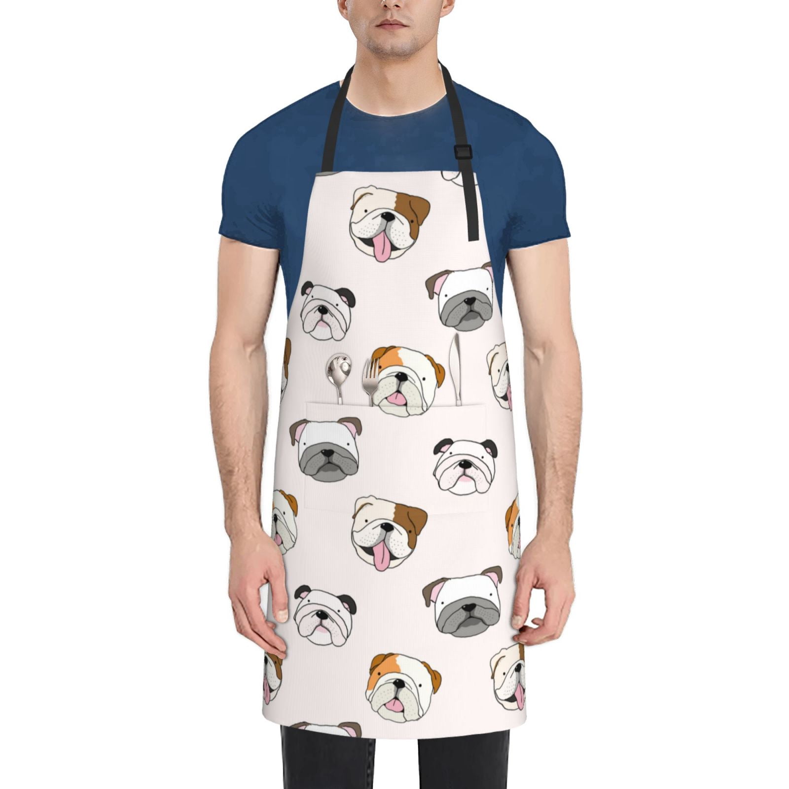 Picia Bulldog Face Waterproof Apron for Unisex Adult - Adjustable Bib ...