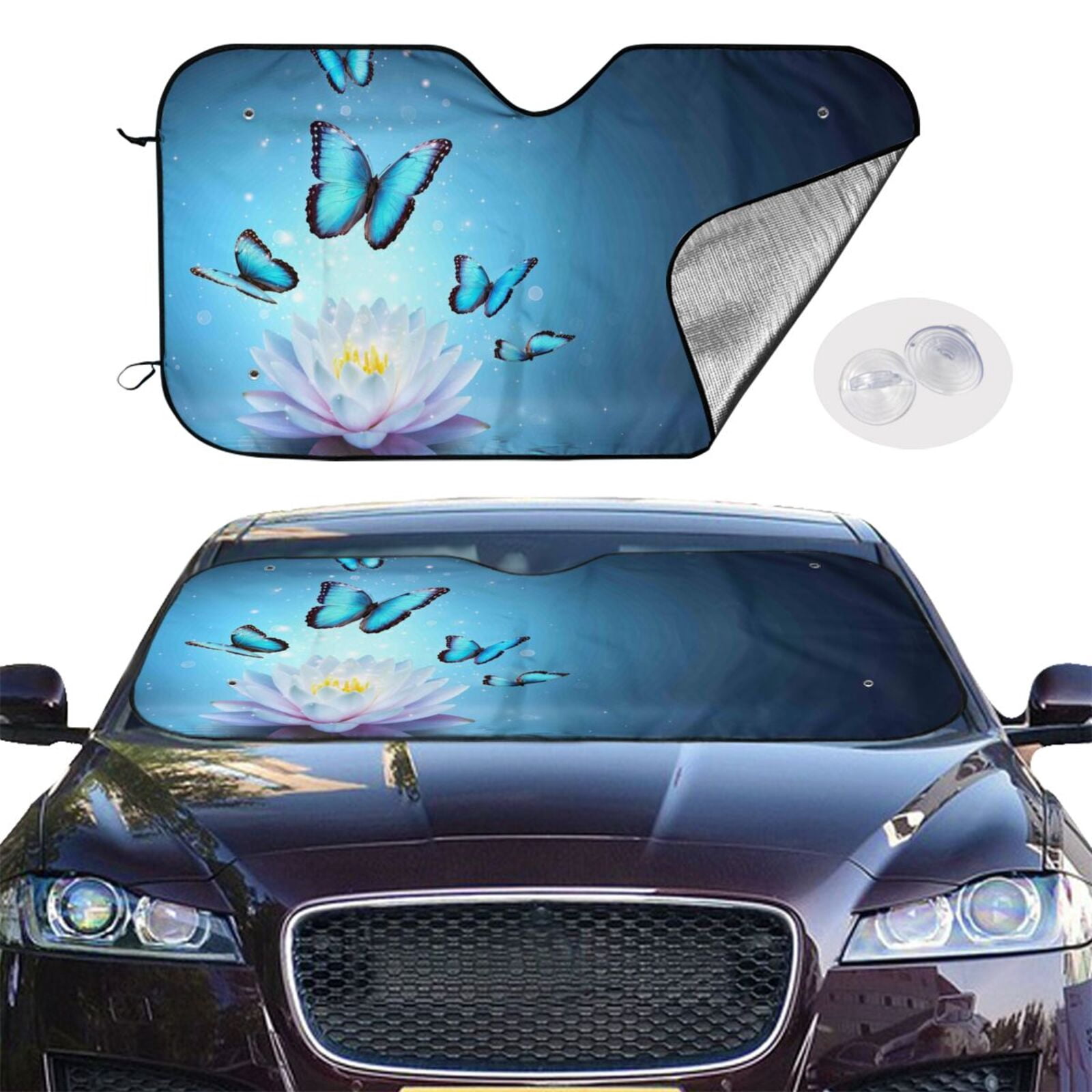 Picia Butterflies And Waterlily In Water Curved Windshield Sunshade ...