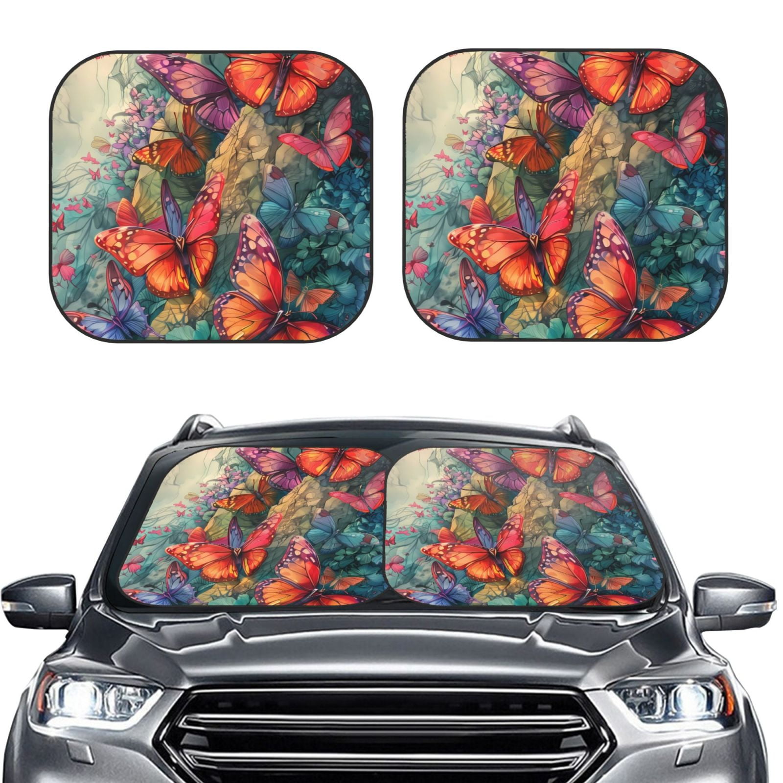 Picia Butterflies On Rocky Cliff 2 Piece Car Windshield Sun Shade ...