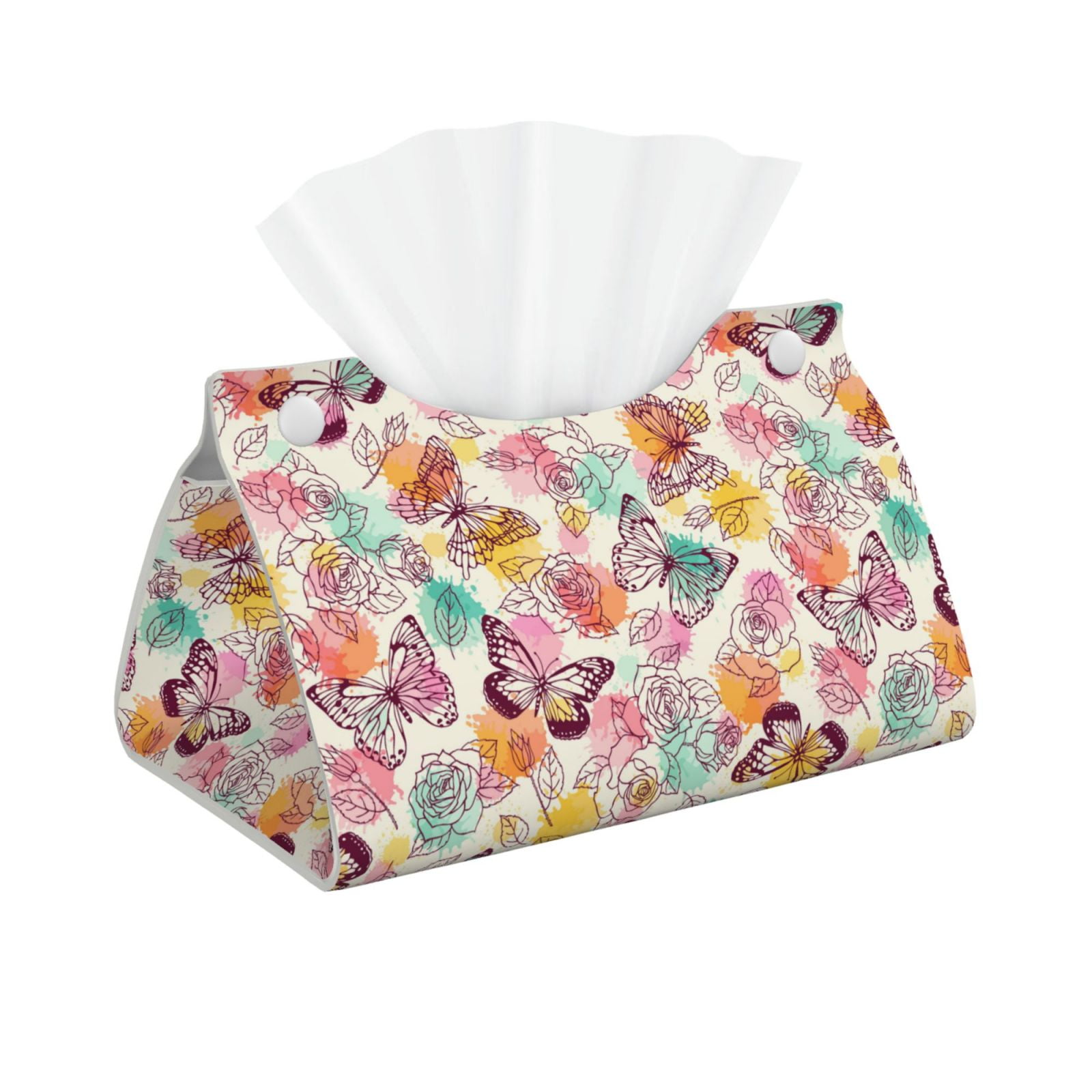 Picia Butterflies and Roses Pattern Long Tissue Box Cover,PVC Leather ...