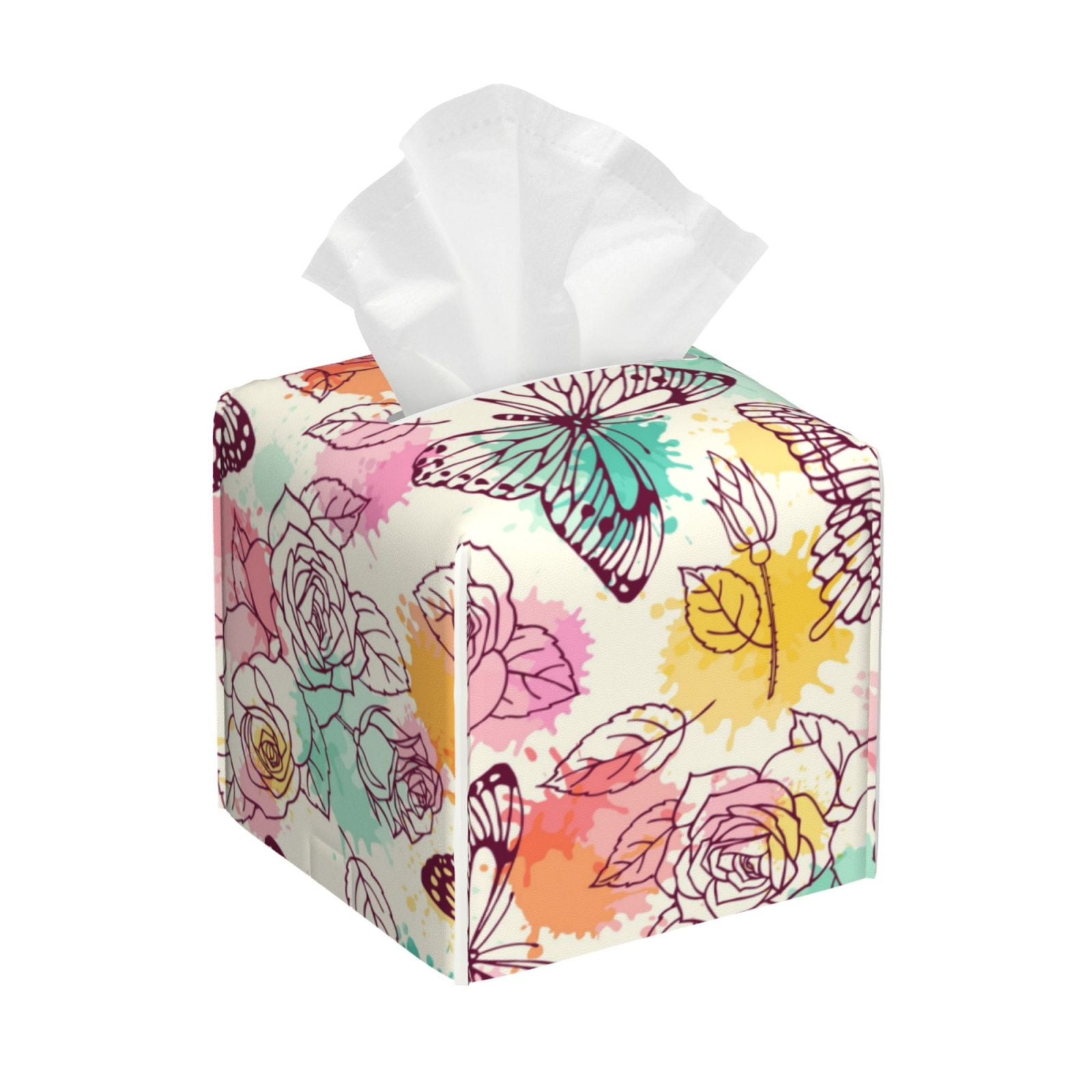 Picia Butterflies and Roses Pattern Tissue Box Cover,PVC Leather Square ...