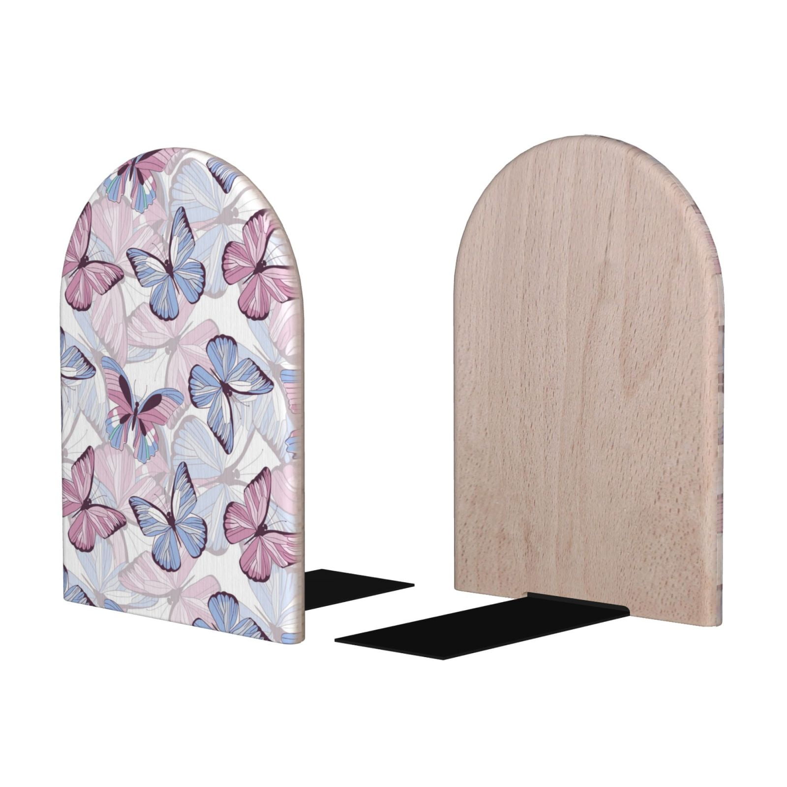 Picia Butterflies in Pastel Pattern Wood Bookends for Shelves,Non-slip ...