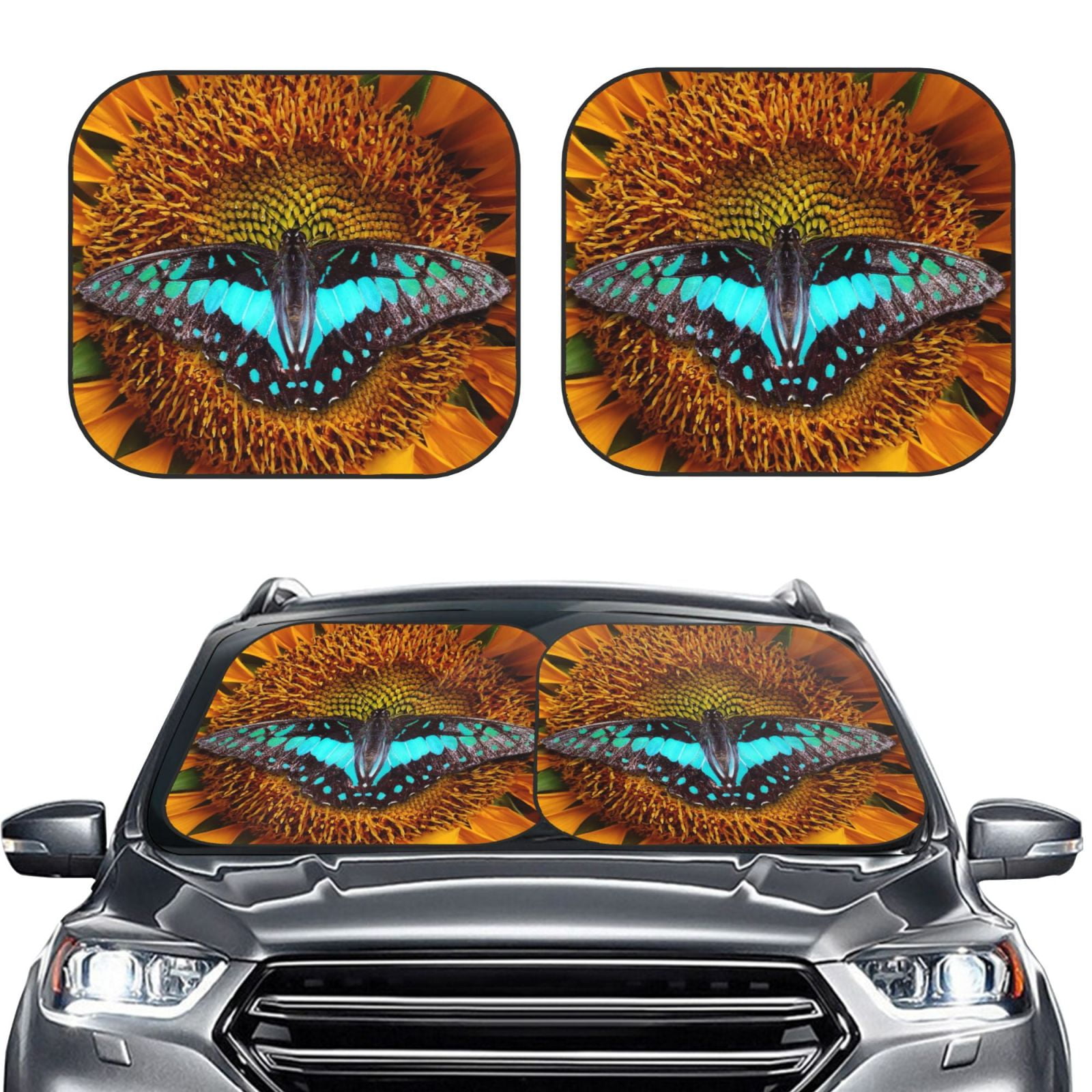 Picia Butterfly Alighted On Sunflowers 2 Piece Car Windshield Sun Shade ...