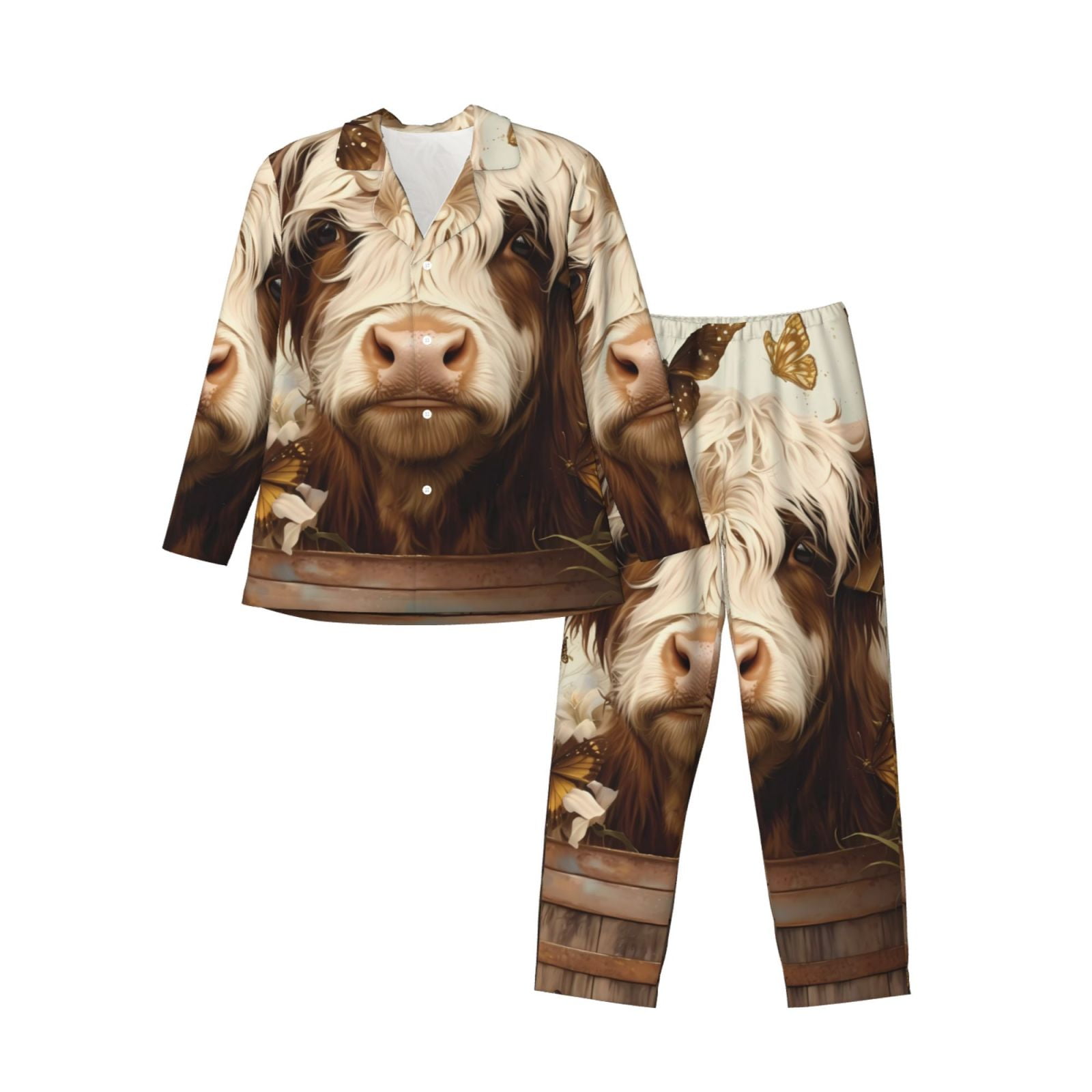 Picia Butterfly Cow Barrel Pattern Men’s Long-Sleeve Sleepwear Set ...