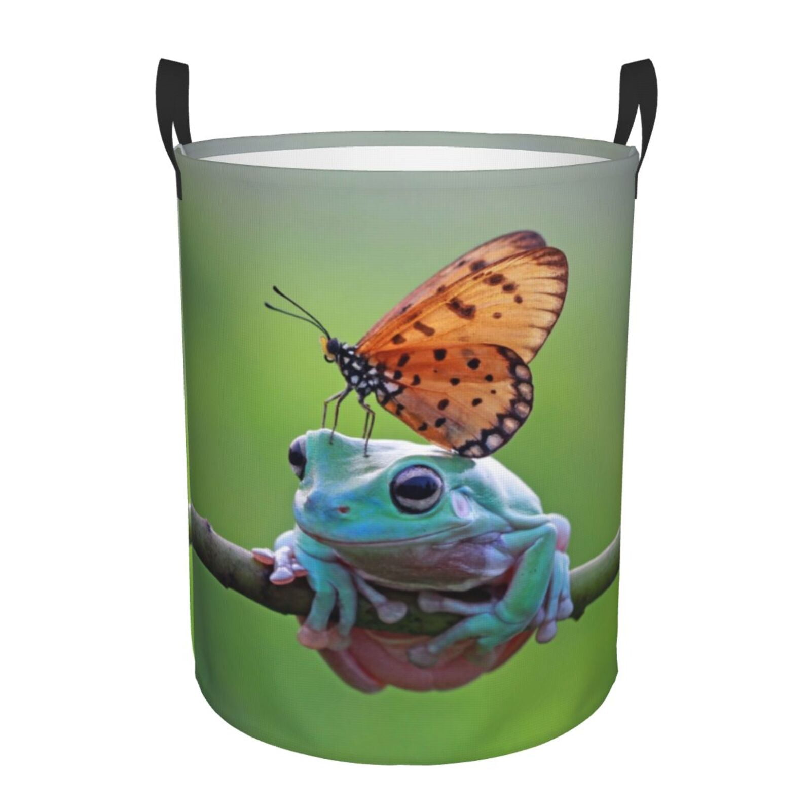 Picia Butterfly Landing On Head Dumpy Frog Pattern Large Laundry Basket ...