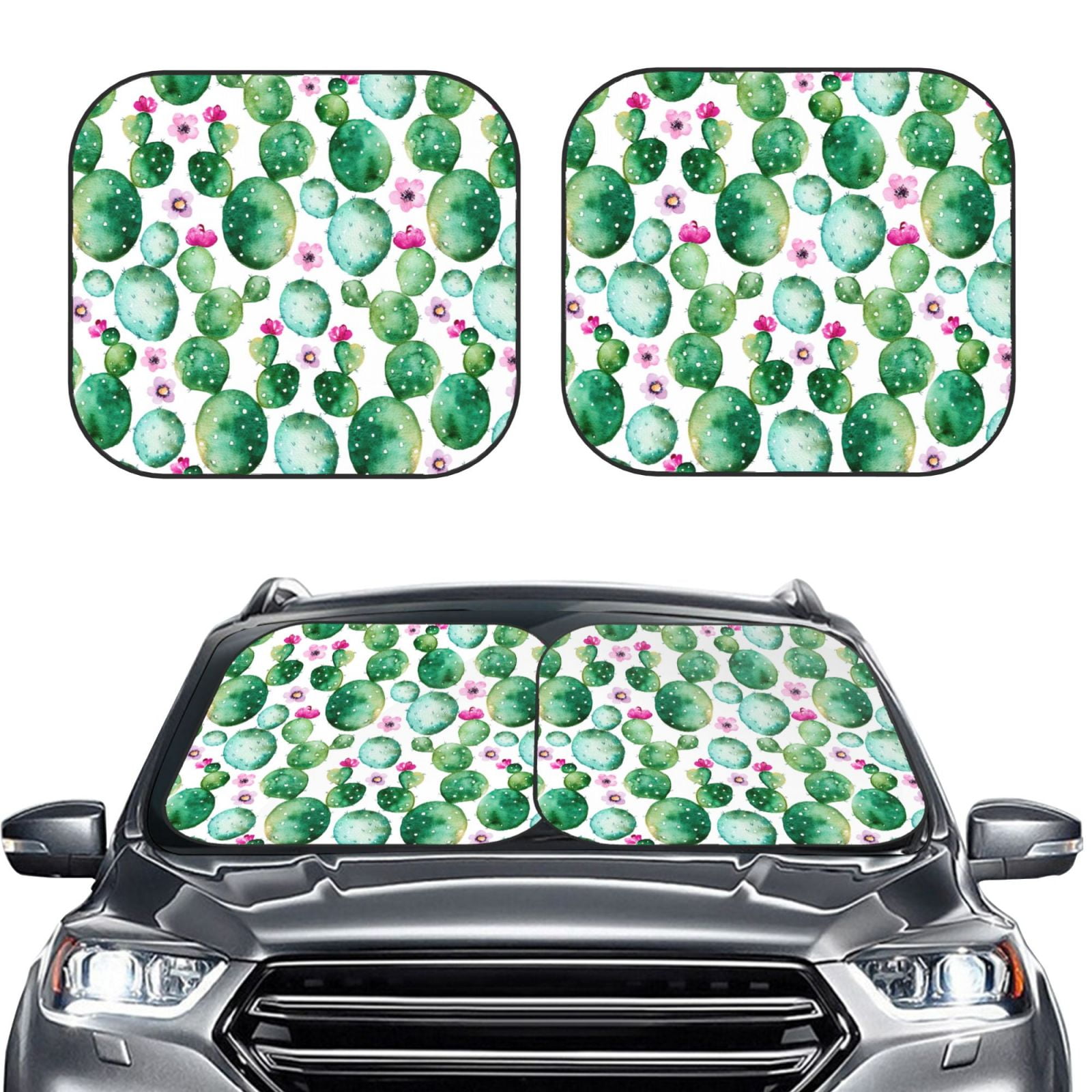 Picia Cactus Plants 2 Piece Car Windshield Sun Shade Foldable ...