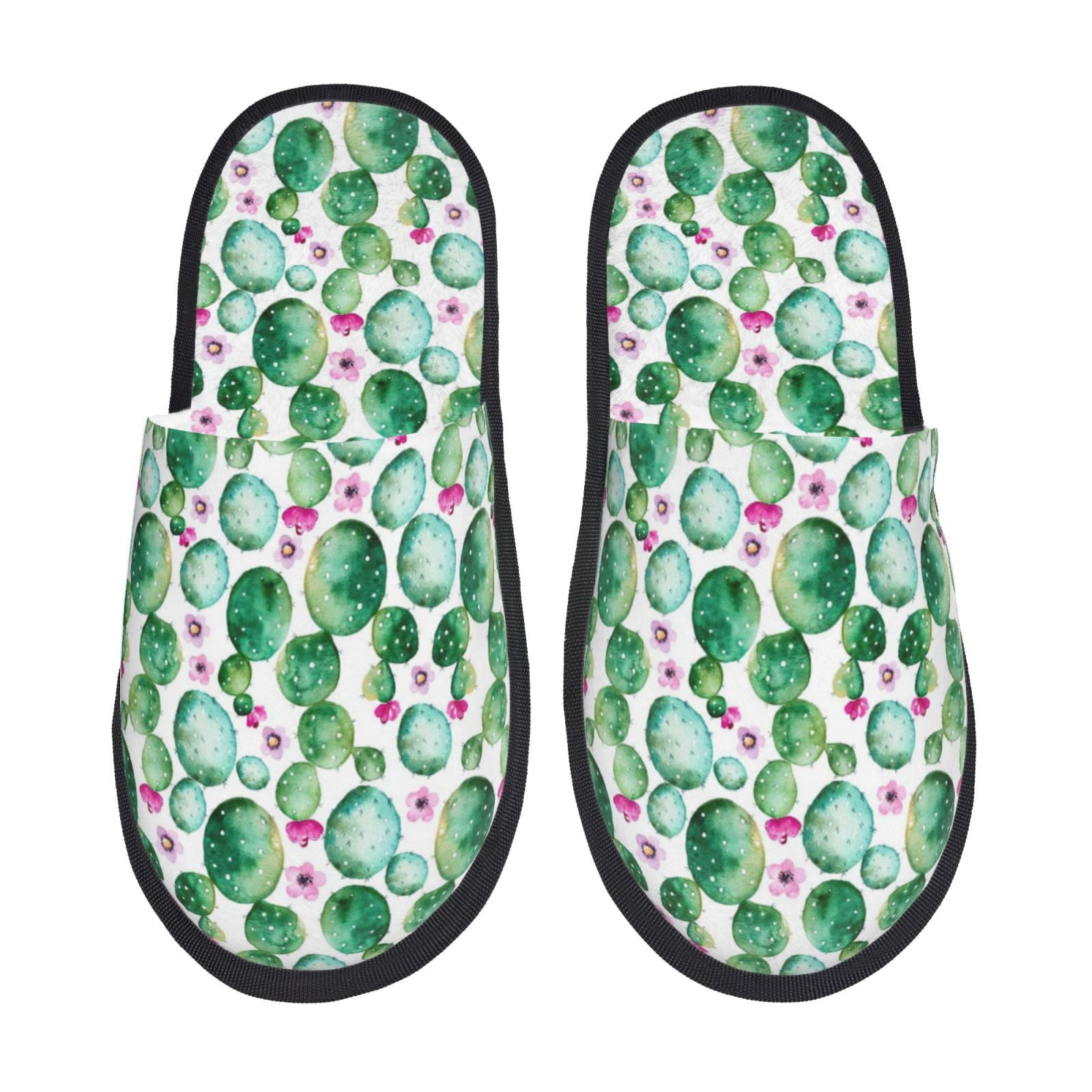 Picia Cactus Plants Print Women's Fuzzy Fluffy House Slippers Plush ...