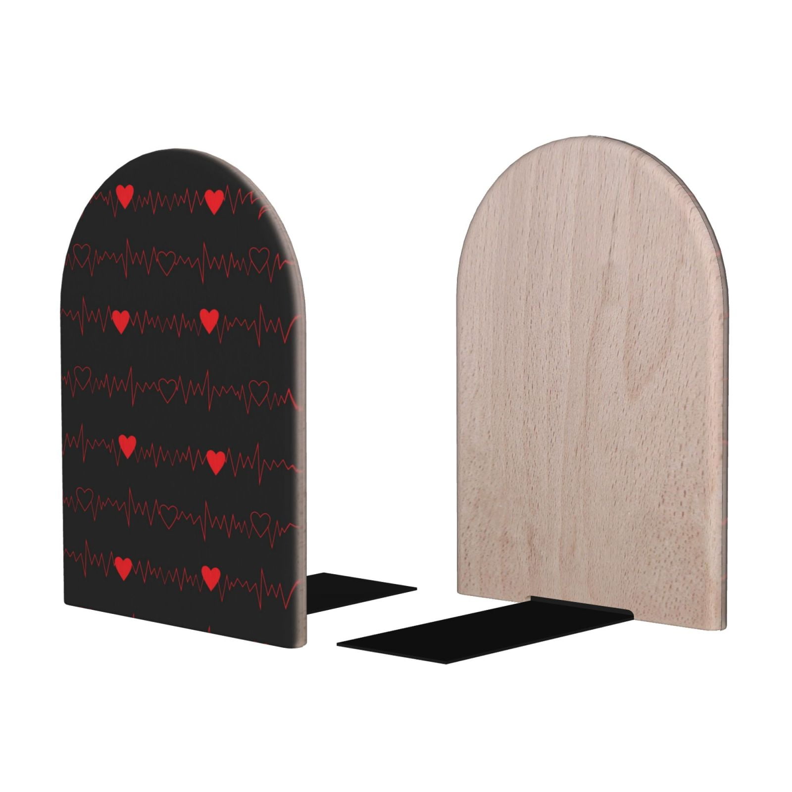 Picia Cardiogram and Heart Pattern Wood Bookends for Shelves,Non-slip ...