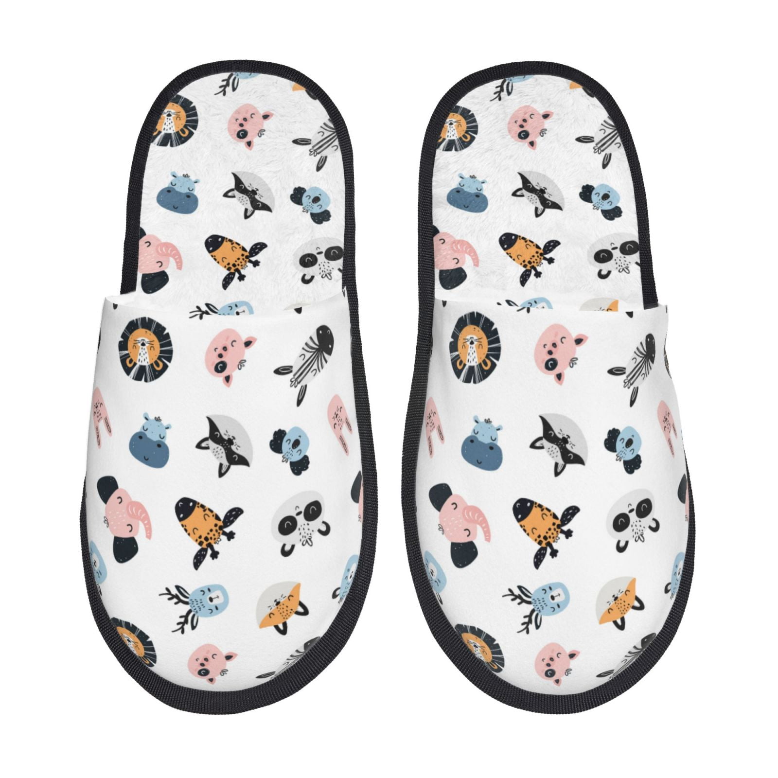 Picia Cartoon Animals Print Women's Fuzzy Fluffy House Slippers Plush ...