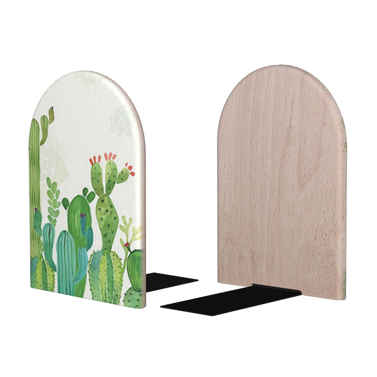 Picia Cartoon Cactus Pattern Wood Bookends for Shelves,Non-slip ...