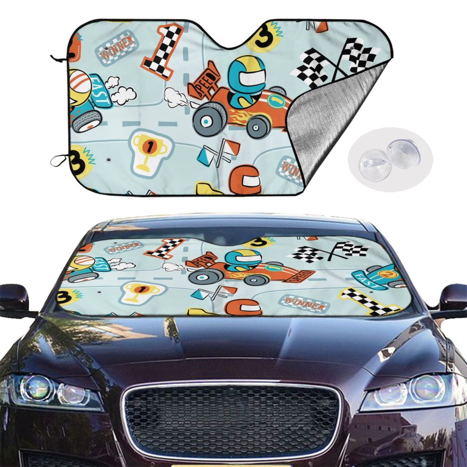 Picia Cartoon Car Racing Curved Windshield Sunshade Accordion Folding ...