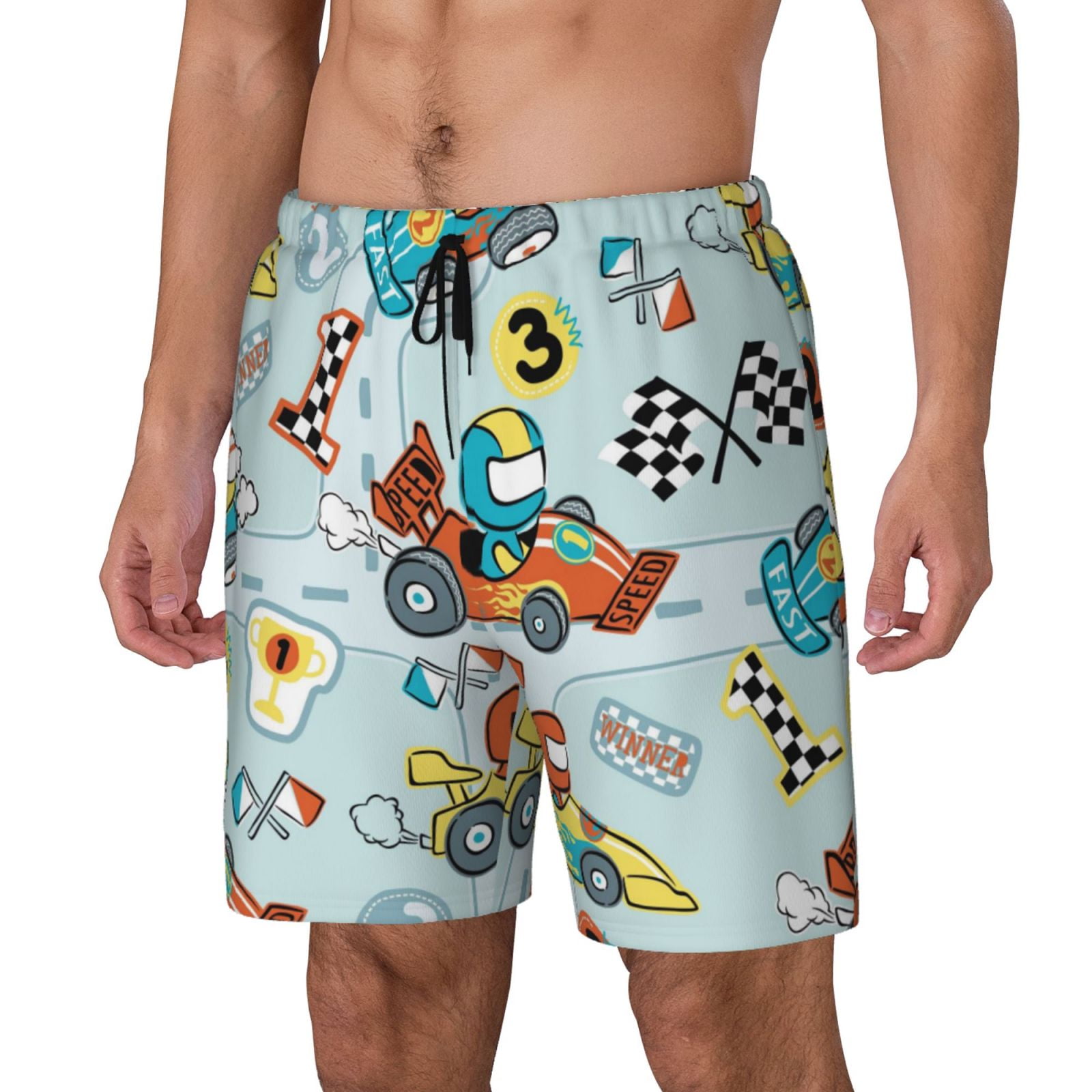 Picia Cartoon Car Racing pattern Mens Swim Trunks with Compression ...