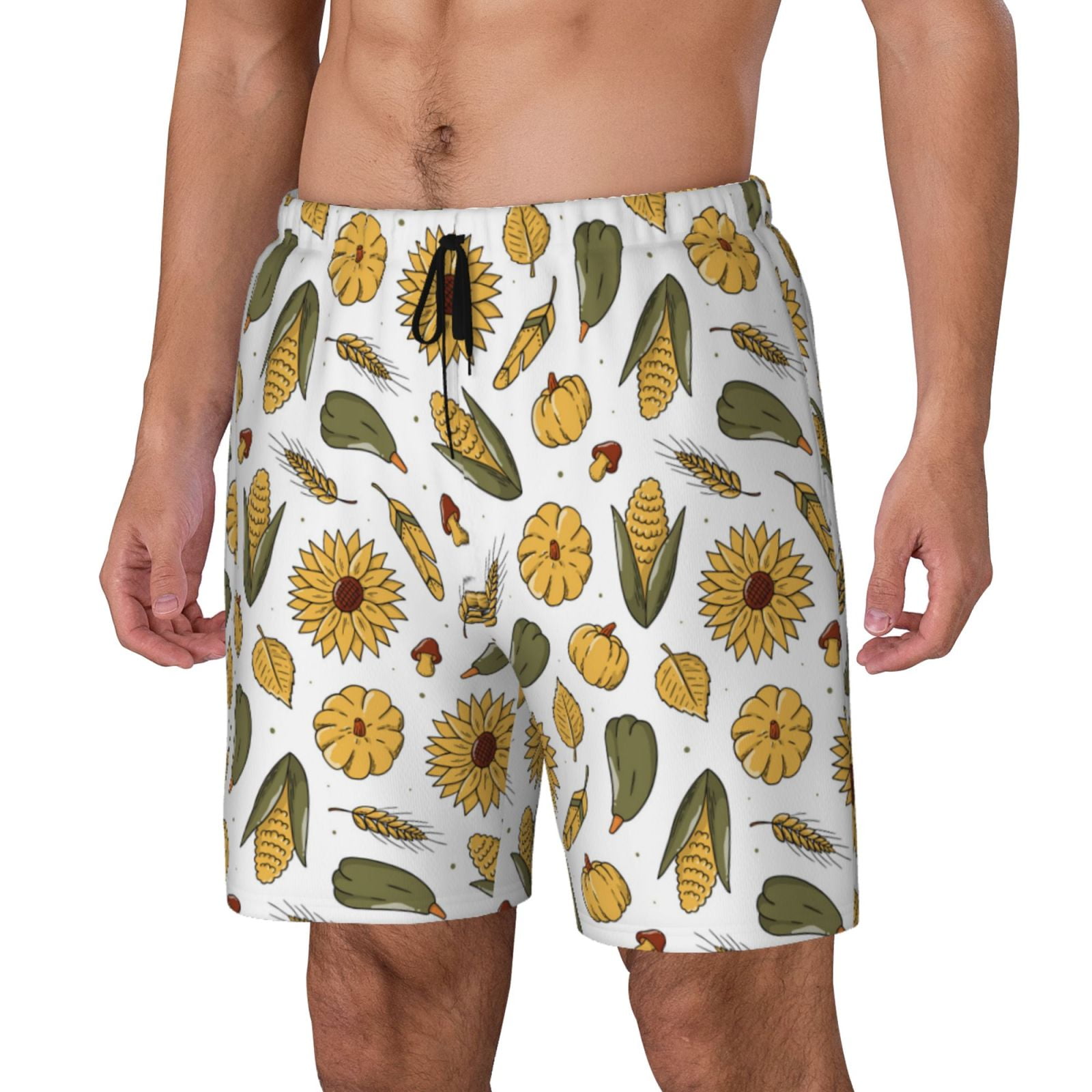 Picia Cartoon Corn Pumpkin Sunflower pattern Mens Swim Trunks with ...
