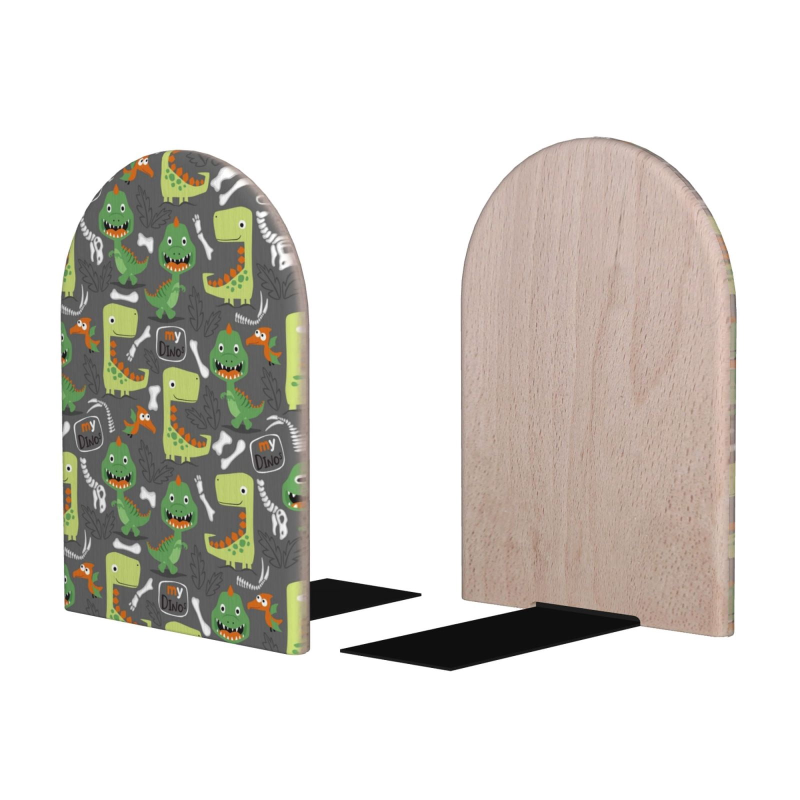 Picia Cartoon Dinosaurs (2) Pattern Wood Bookends for Shelves,Non-slip ...