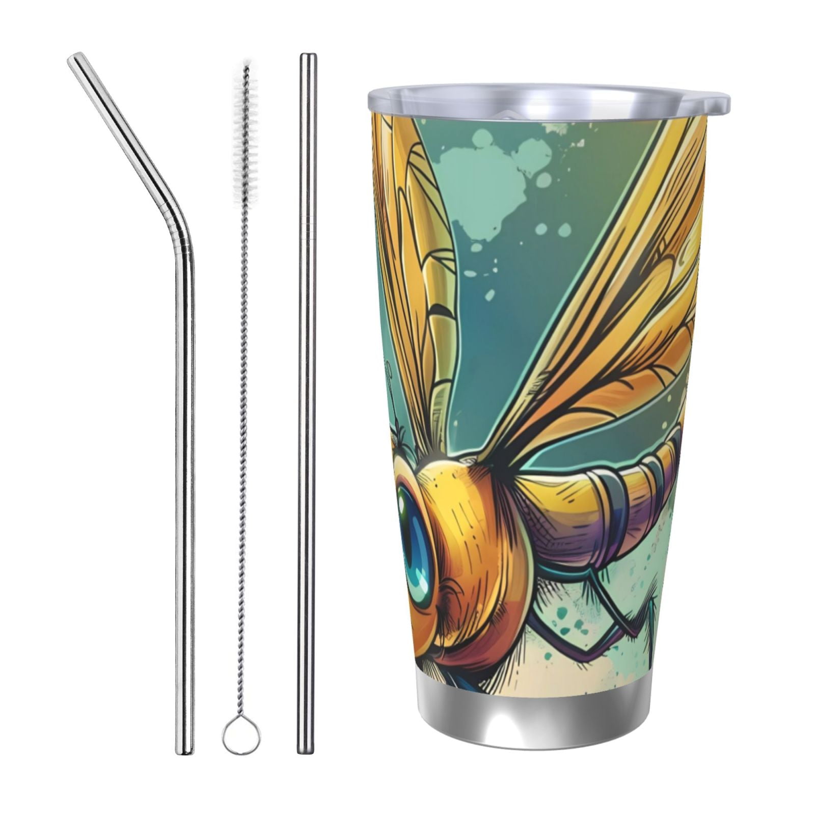 Picia Cartoon Dragonfly Art Pattern 20 oz Tumbler Stainless Steel ...