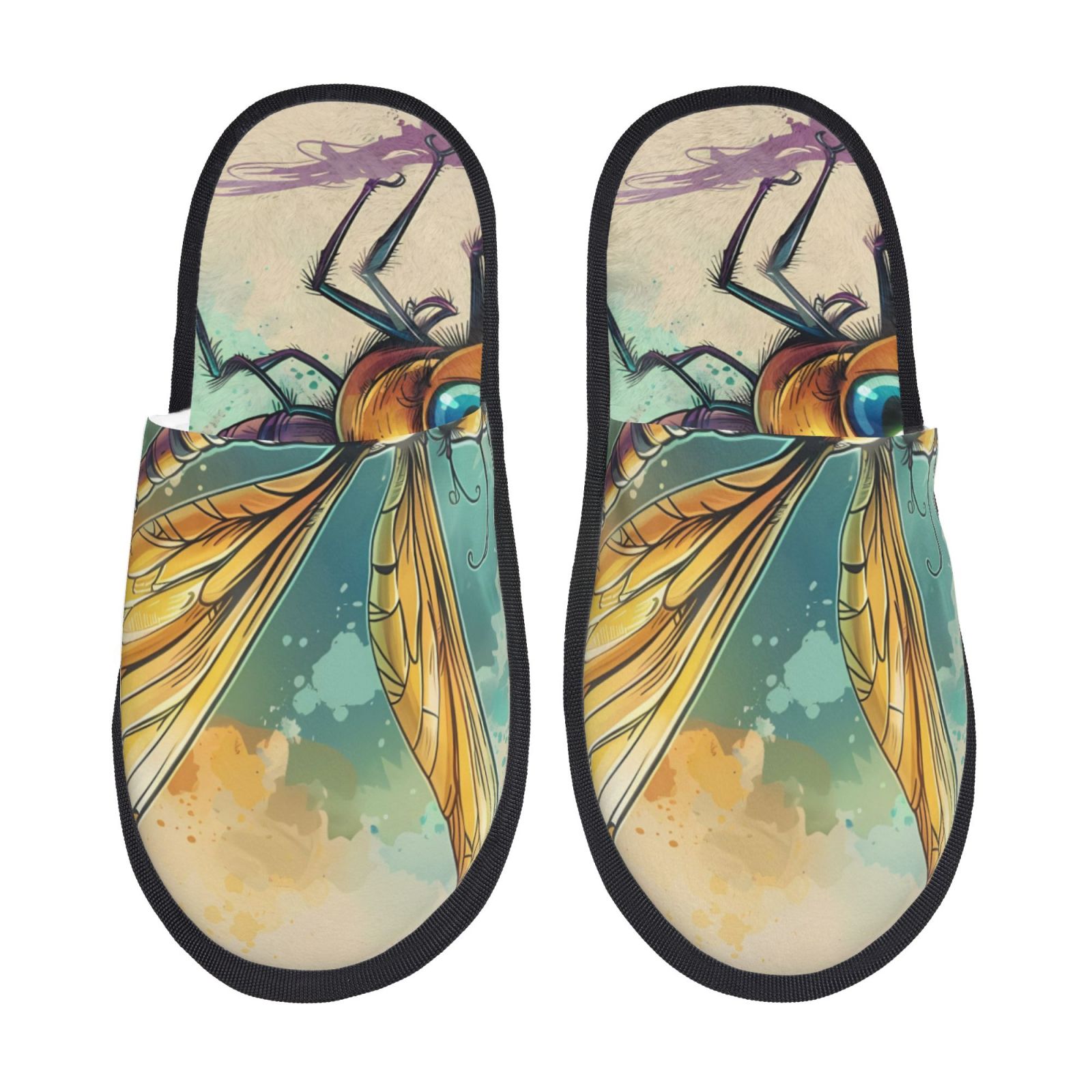 Picia Cartoon Dragonfly Art Print Women's Fuzzy Fluffy House Slippers ...