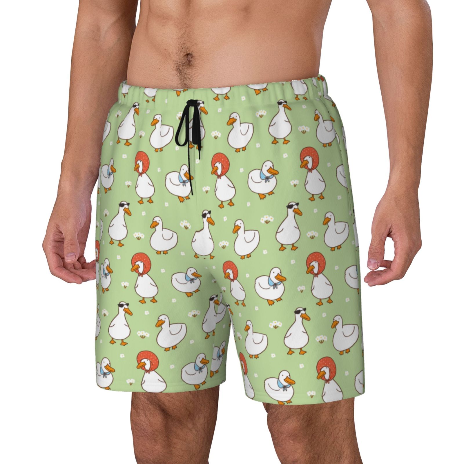 Picia Cartoon Duck Pattern Mens Swim Trunks With Compression Liner