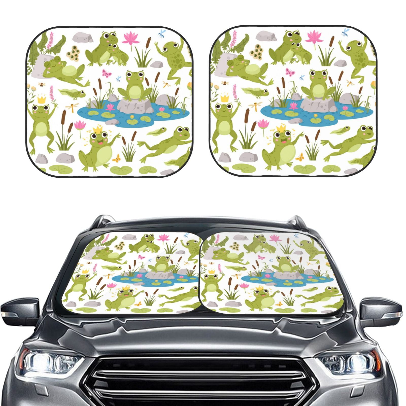 Picia Cartoon Frogs 2 Piece Car Windshield Sun Shade Foldable ...