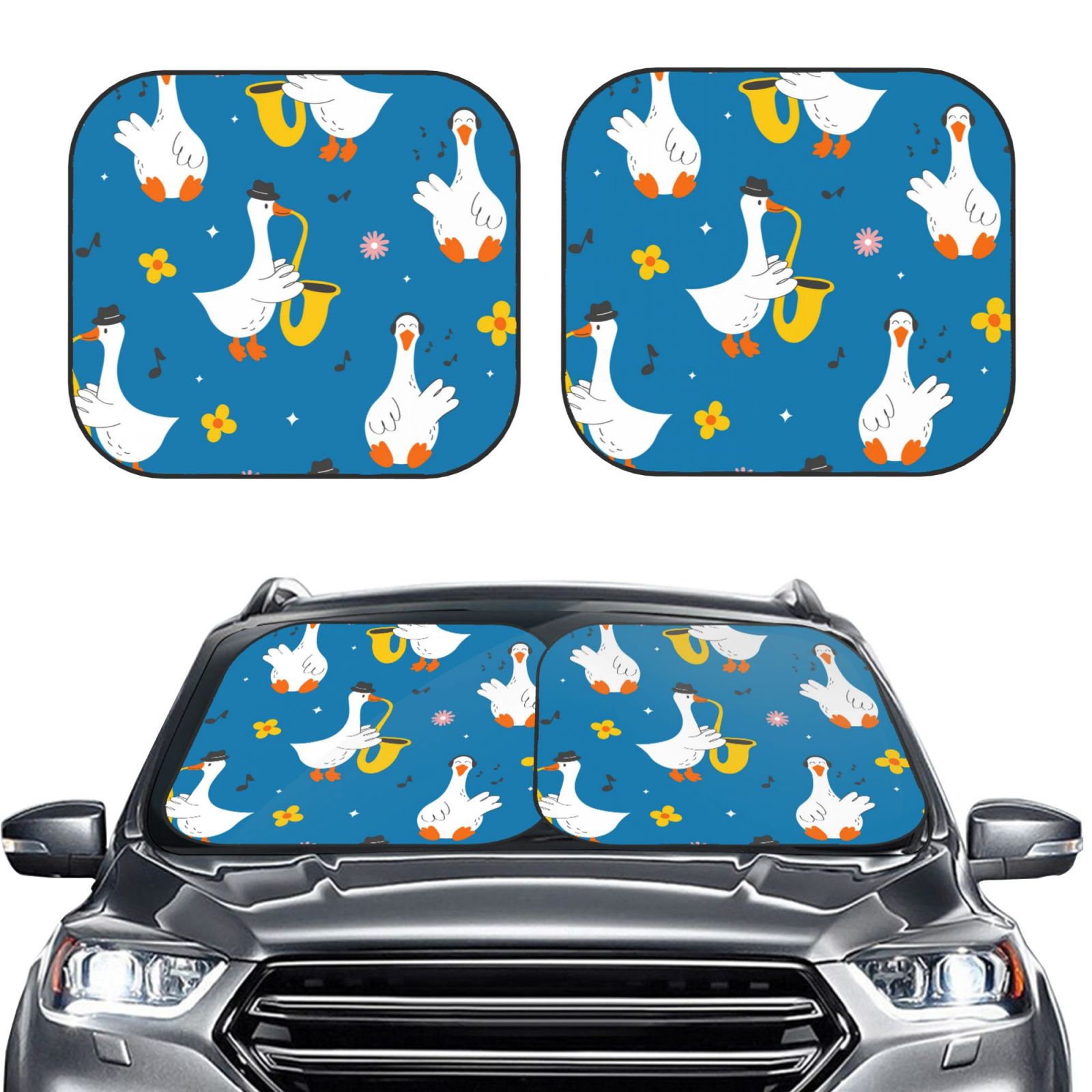 Picia Cartoon Goose 2 Piece Car Windshield Sun Shade Foldable ...