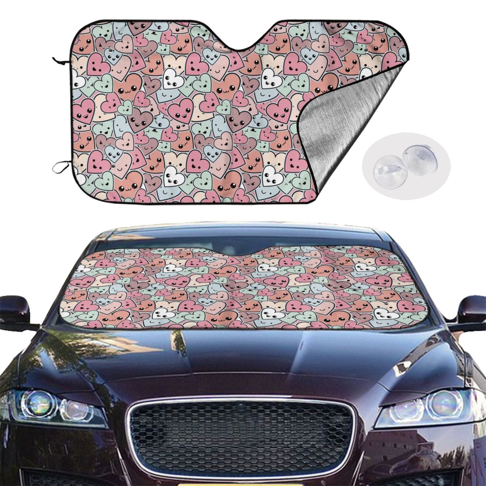 Picia Cartoon Hearts Curved Windshield Sunshade Accordion Folding Style ...