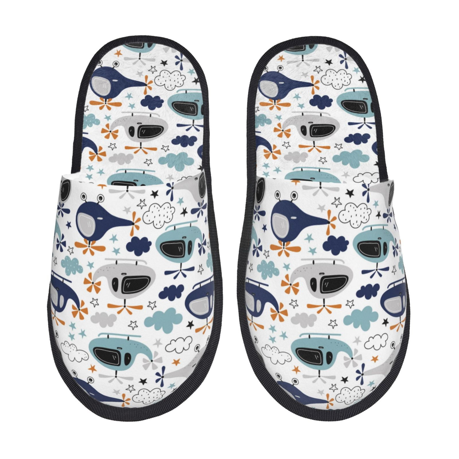 Picia Cartoon Helicopters Print Women's Fuzzy Fluffy House Slippers ...