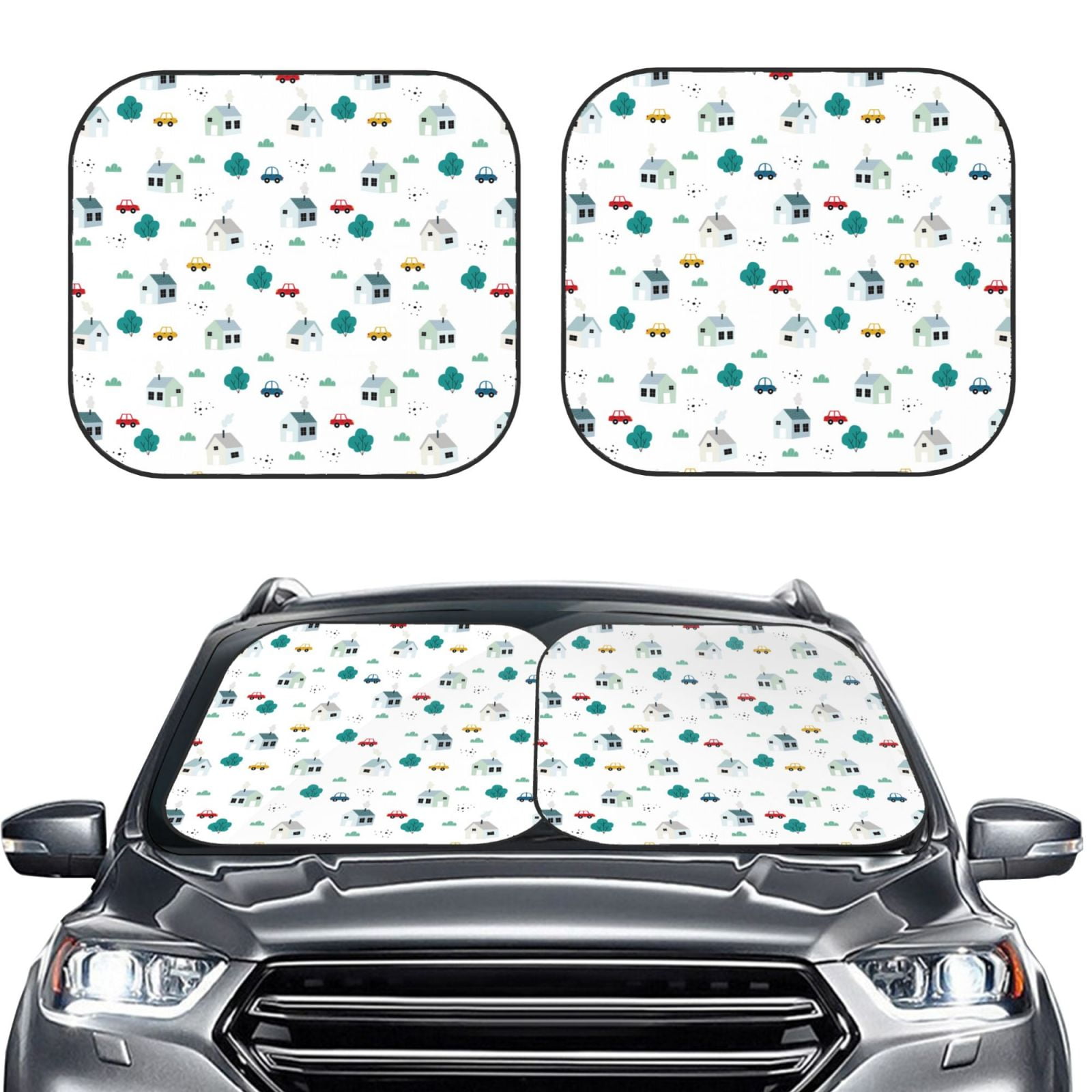 Picia Cartoon House Car 2 Piece Car Windshield Sun Shade Foldable ...