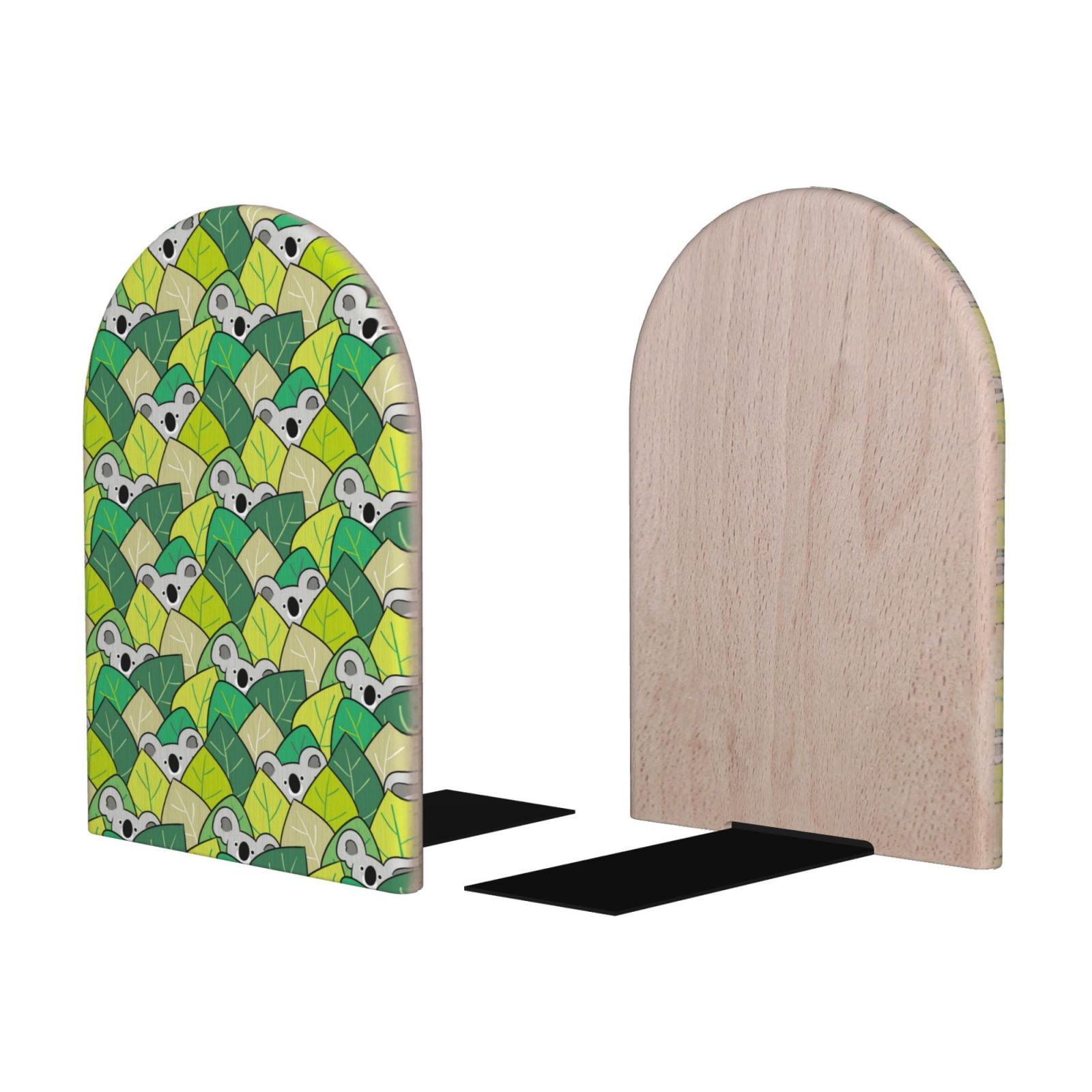 Picia Cartoon Koala Bear and Leaf Pattern Wood Bookends for Shelves,Non ...