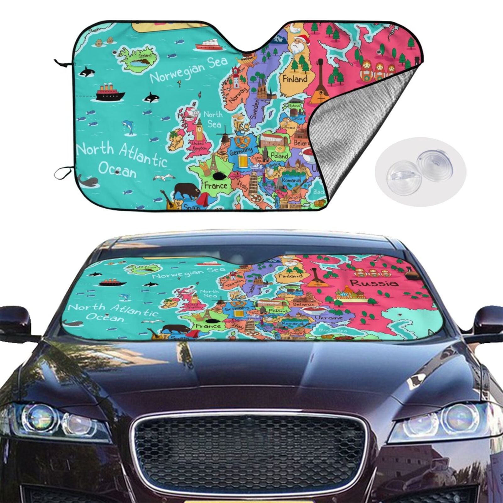 Picia Cartoon Map Of Europe Curved Windshield Sunshade Accordion ...