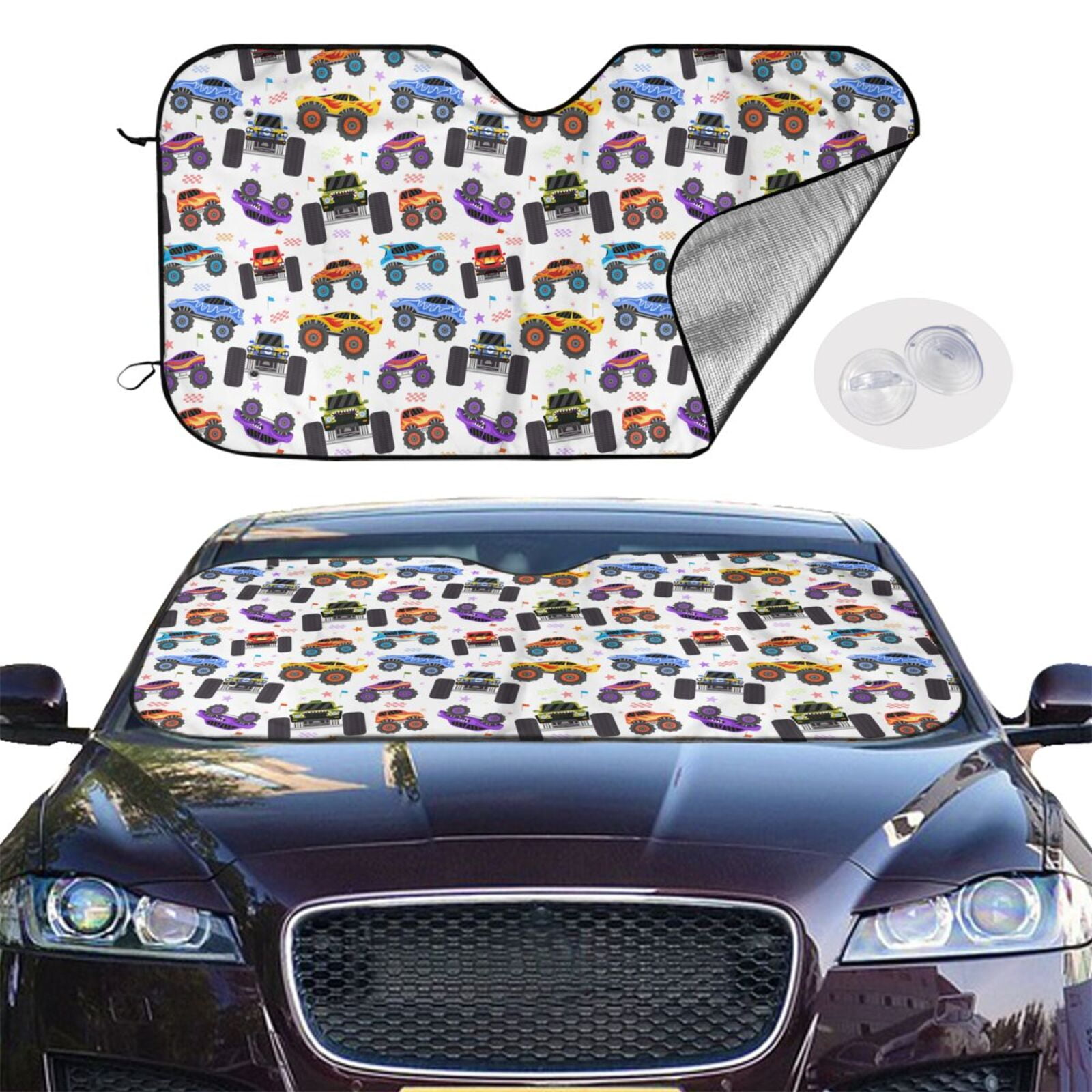 Picia Cartoon Monster Trucks1 Curved Windshield Sunshade Accordion ...