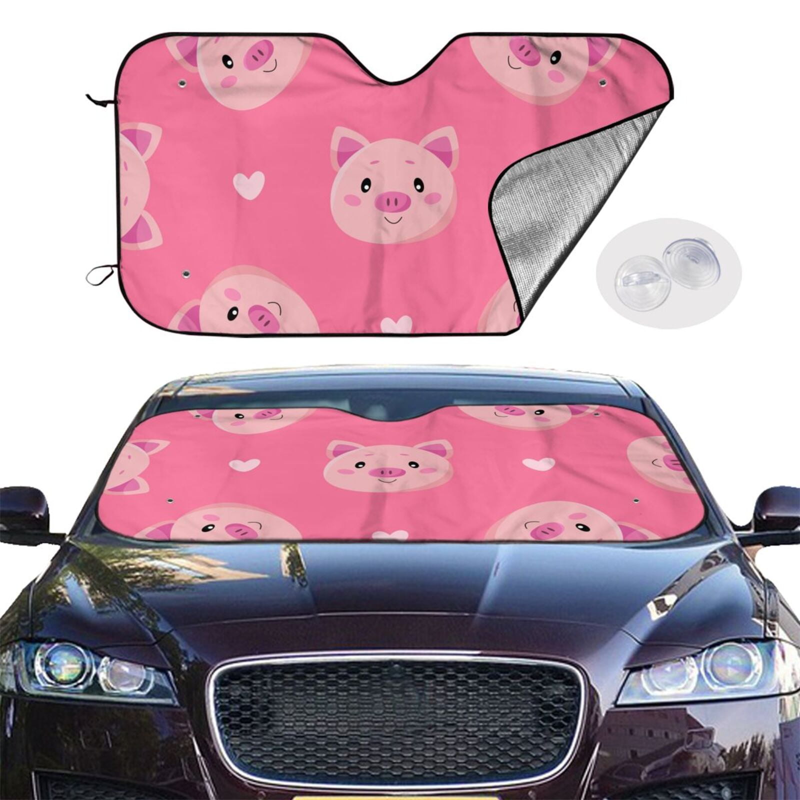 Picia Cartoon Pigs and Hearts Curved Windshield Sunshade Accordion ...
