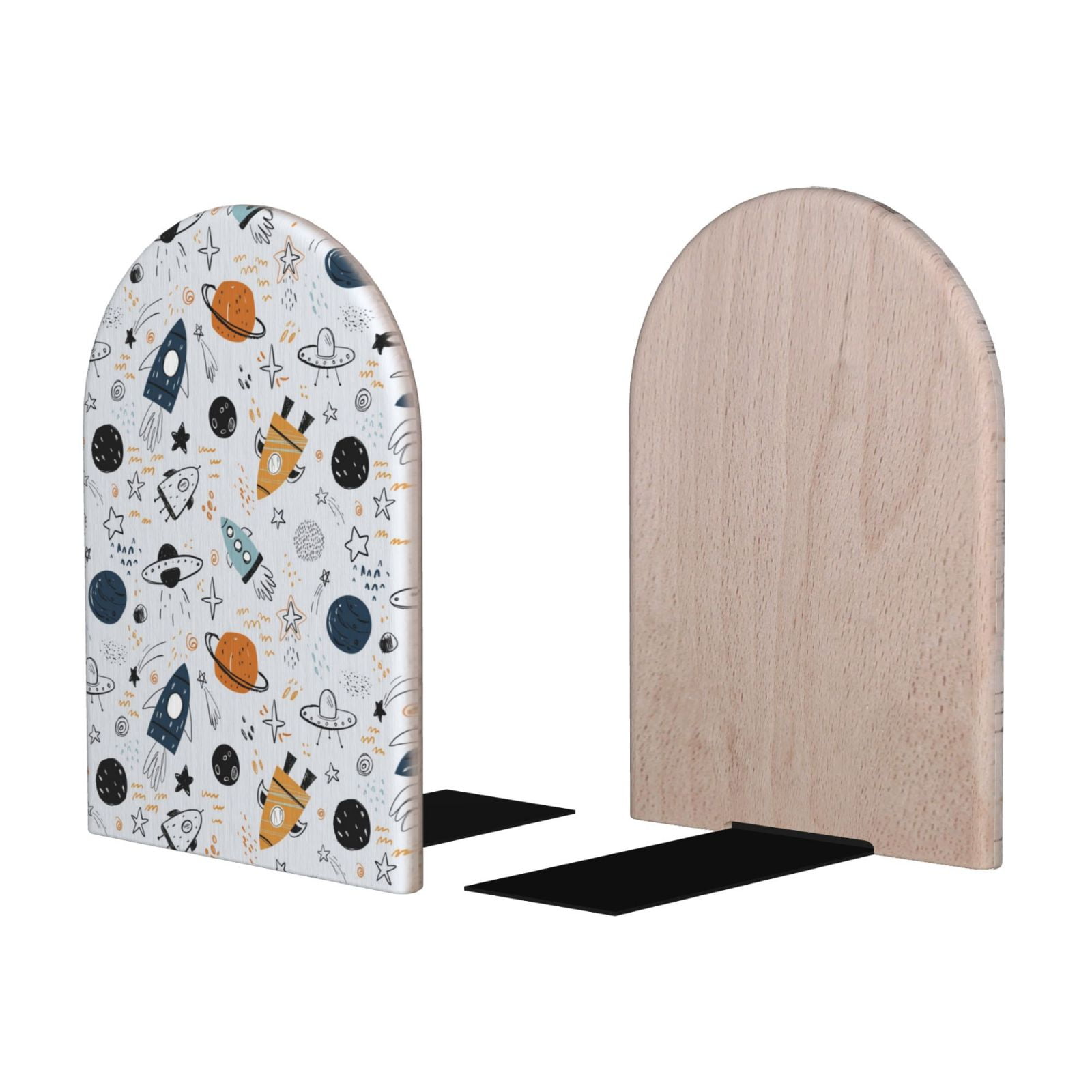 Picia Cartoon Planets Pattern Wood Bookends for Shelves,Non-slip ...