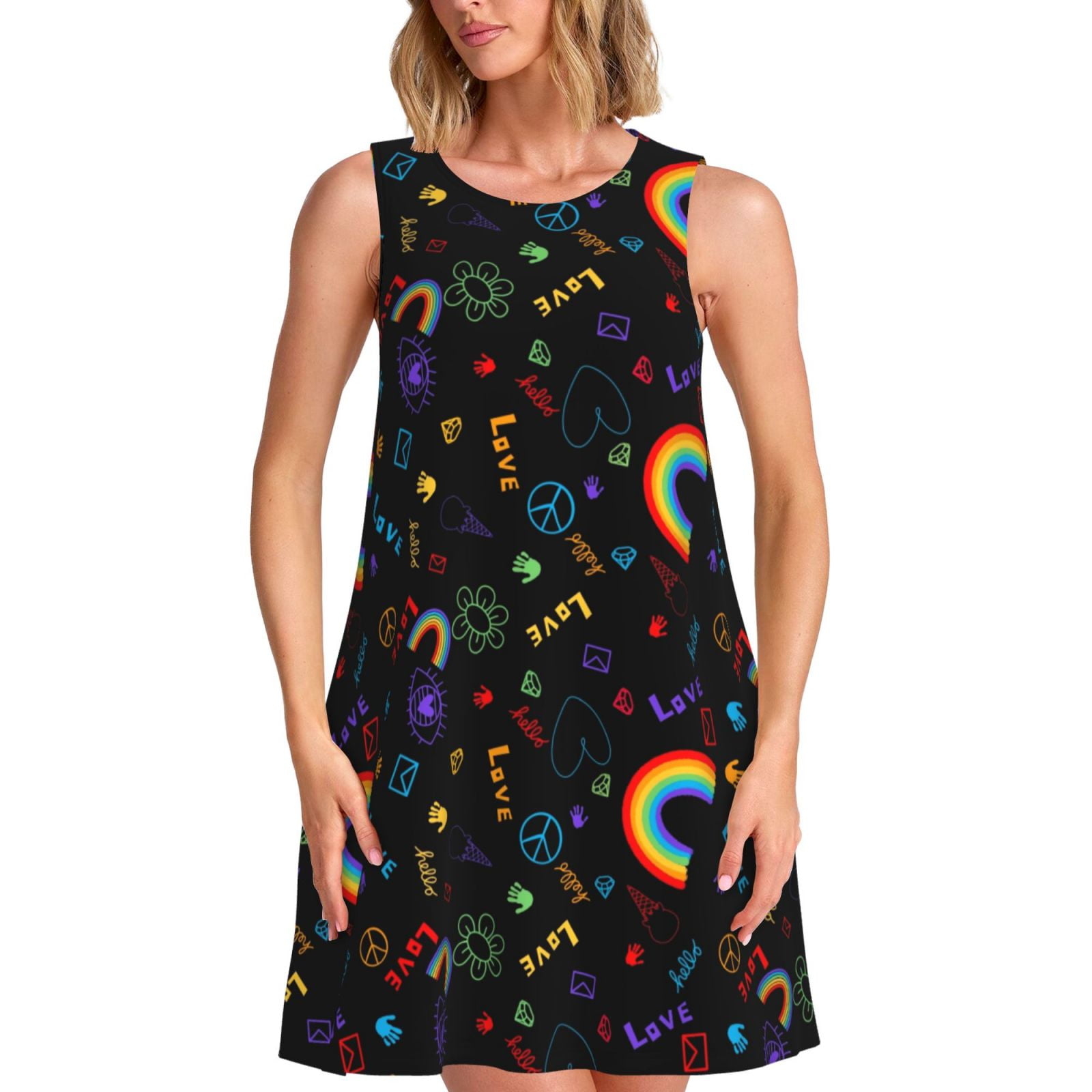 Picia Cartoon Pride Lgbt Print Women’s Sleeveless Midi Swing Dress – A ...