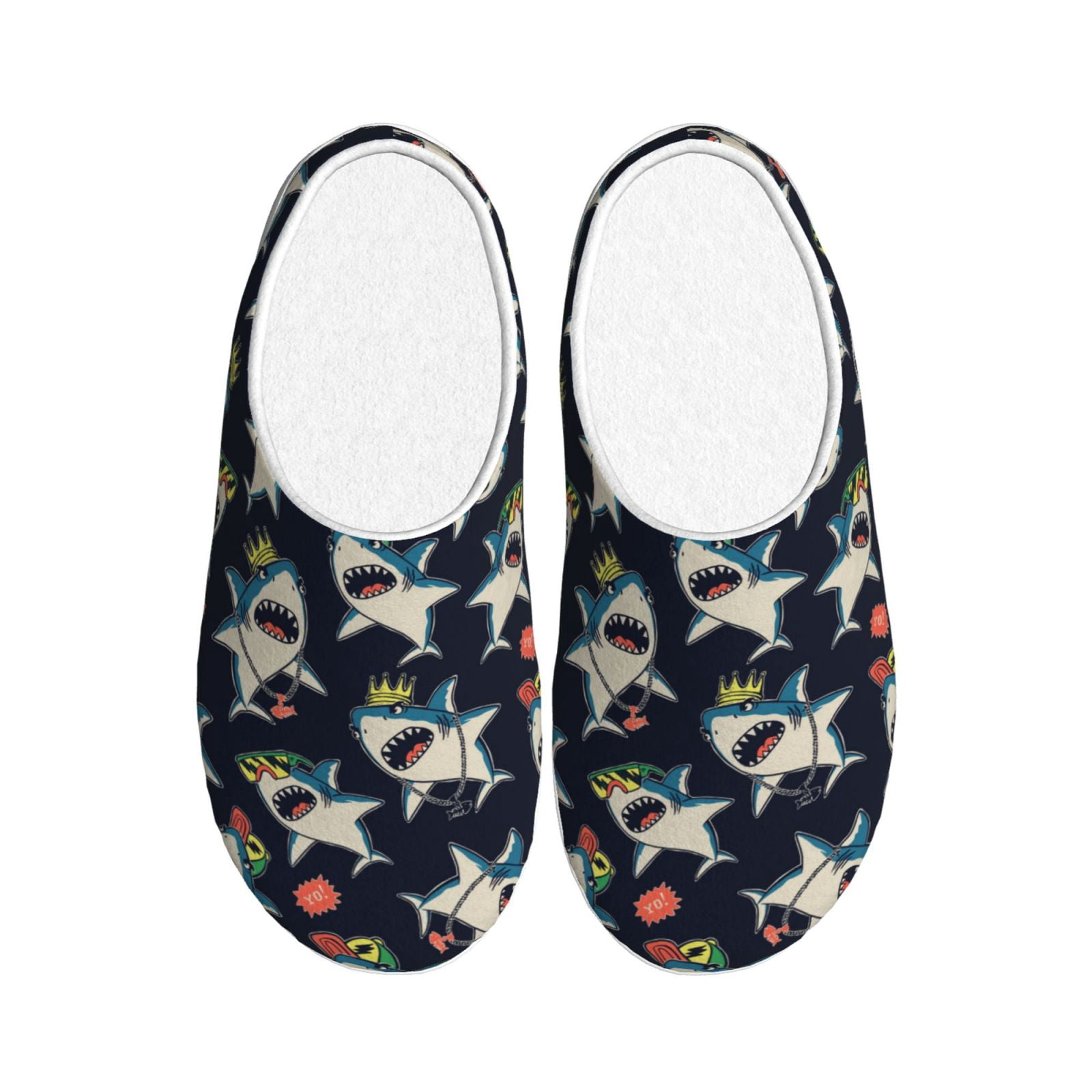 Picia Cartoon Sharks for Women's Lamb-hug Comfy Fleece House Slippers ...
