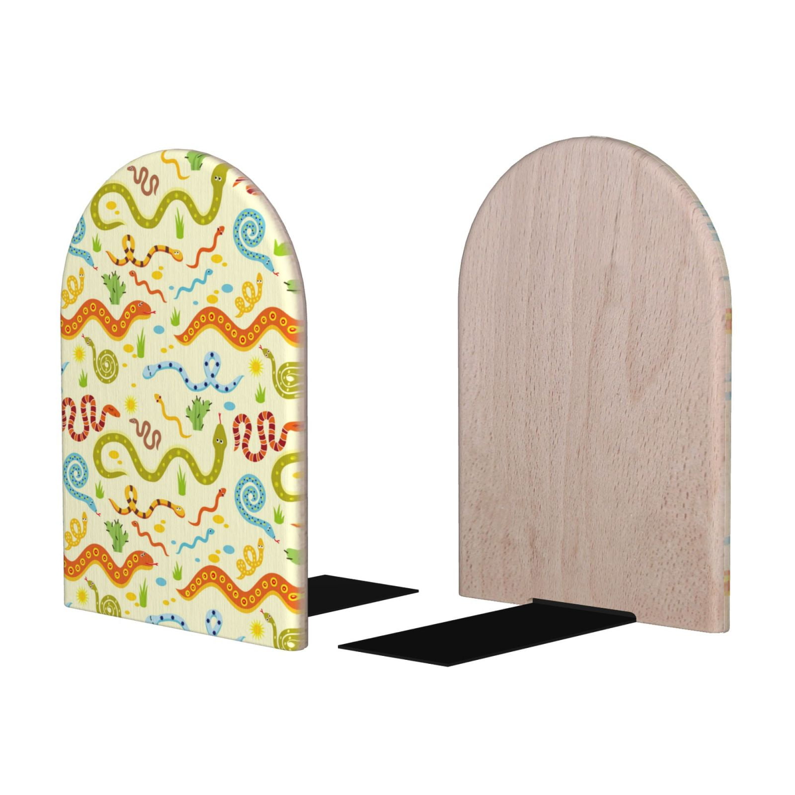Picia Cartoon Snake8 Pattern Wood Bookends for Shelves,Non-slip ...