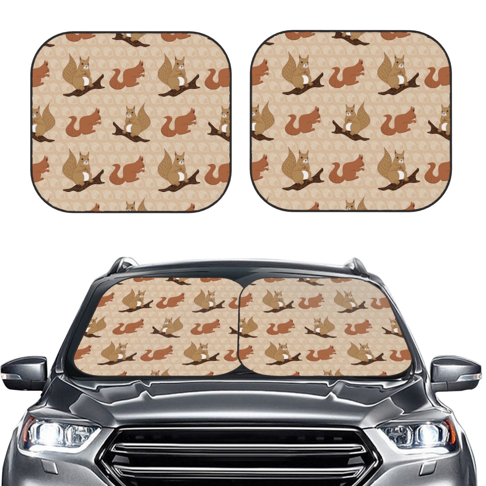 Picia Cartoon Squirrel 2 Piece Car Windshield Sun Shade Foldable ...