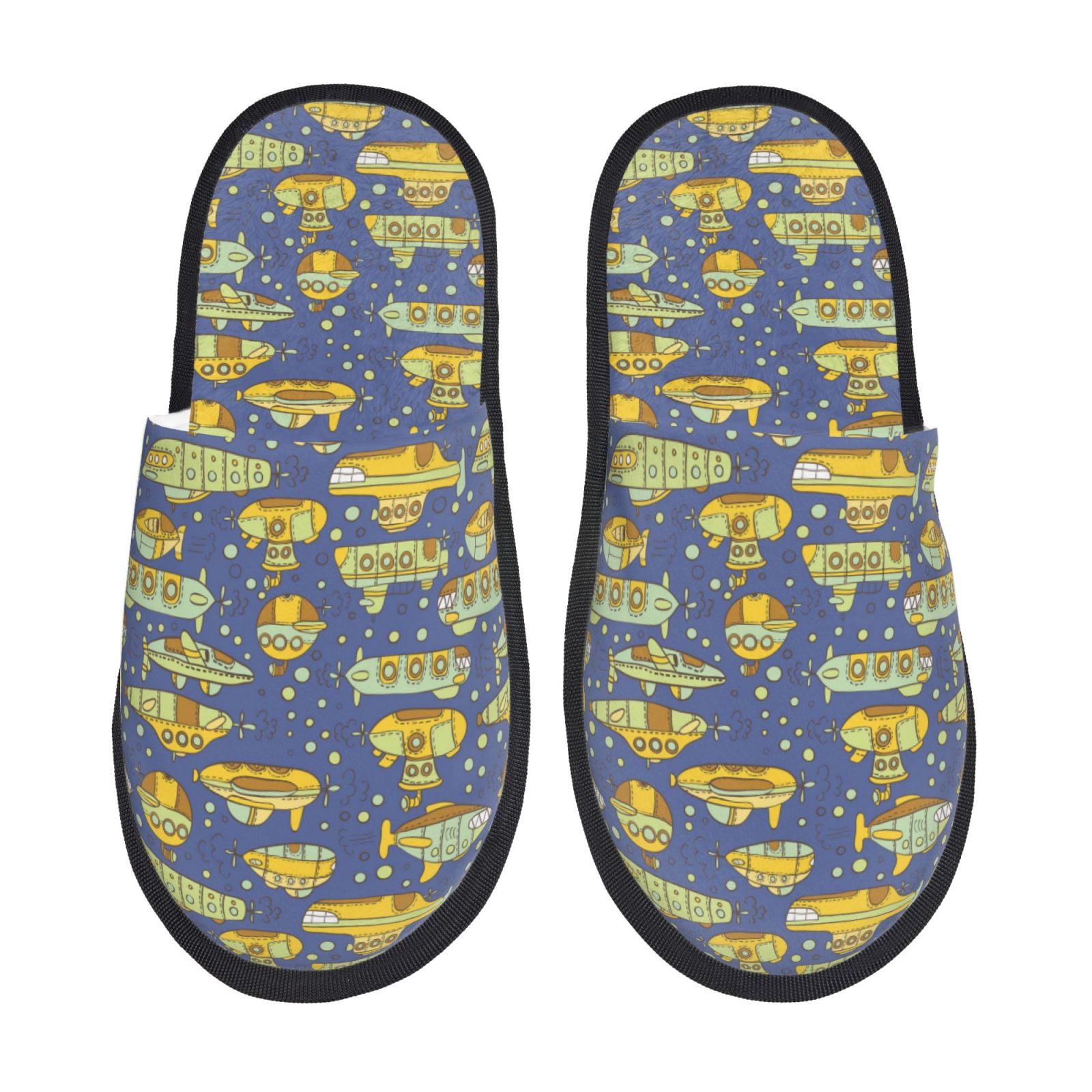 Picia Cartoon Submarines Print Women's Fuzzy Fluffy House Slippers ...